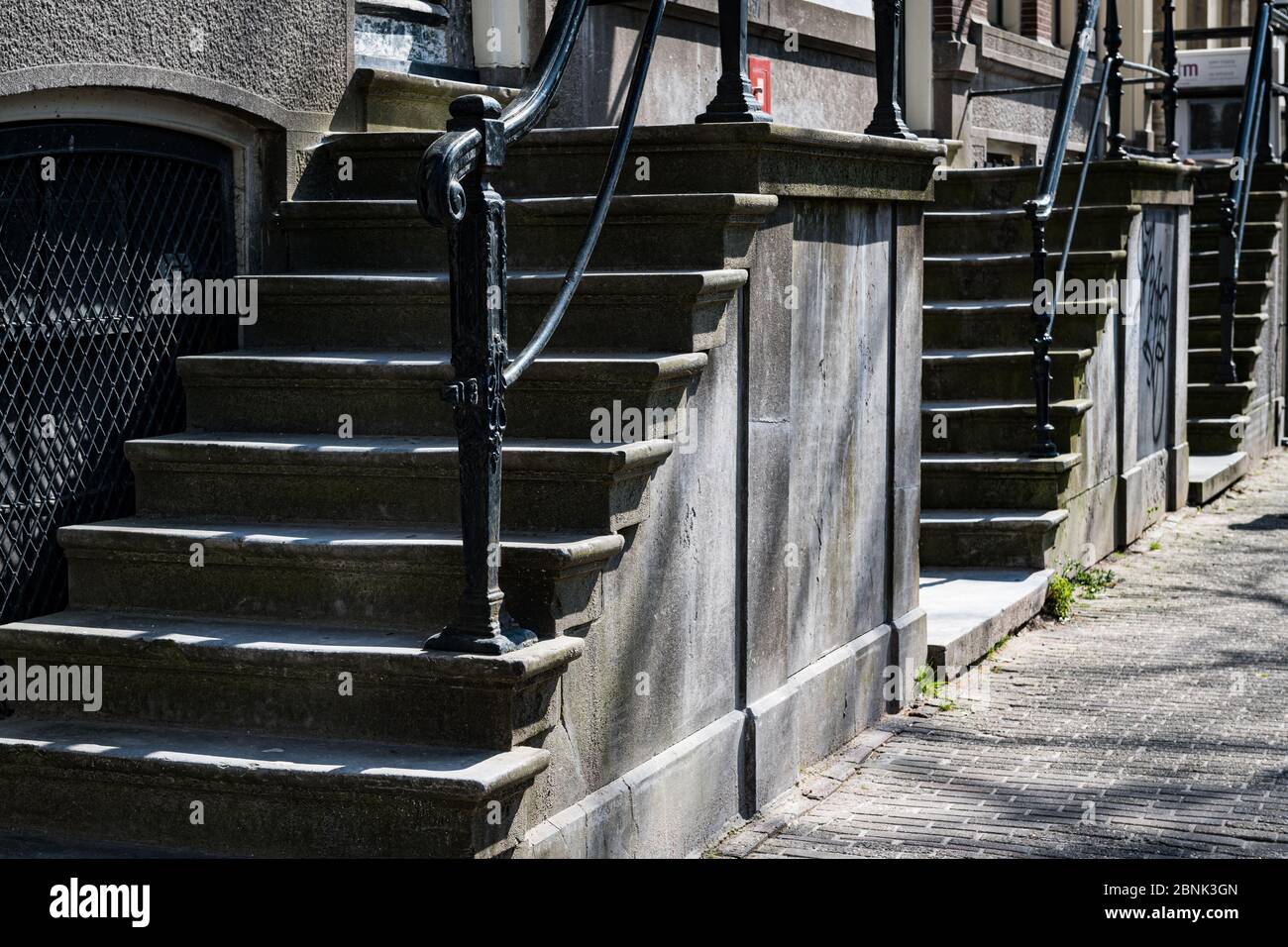 Amsterdam, Netherlands - April 2017: iconic stairs leading to houses in ...