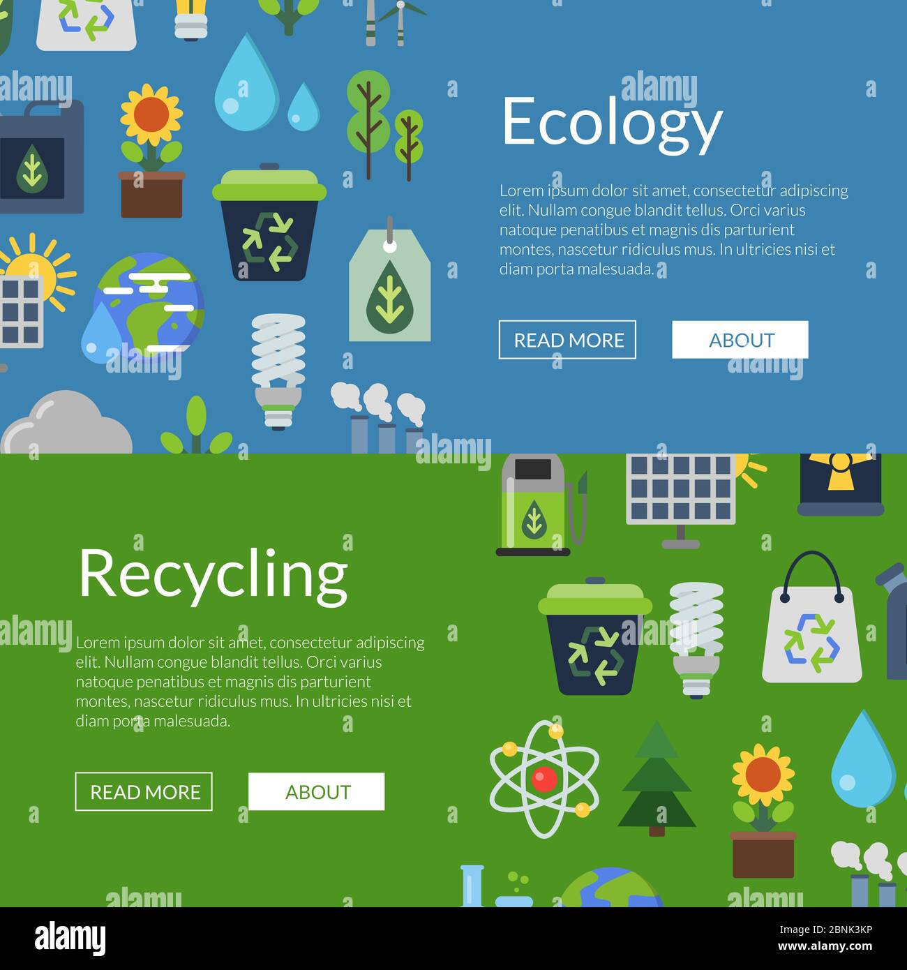 Vector banners illustration with ecology flat icons Stock Vector Image ...