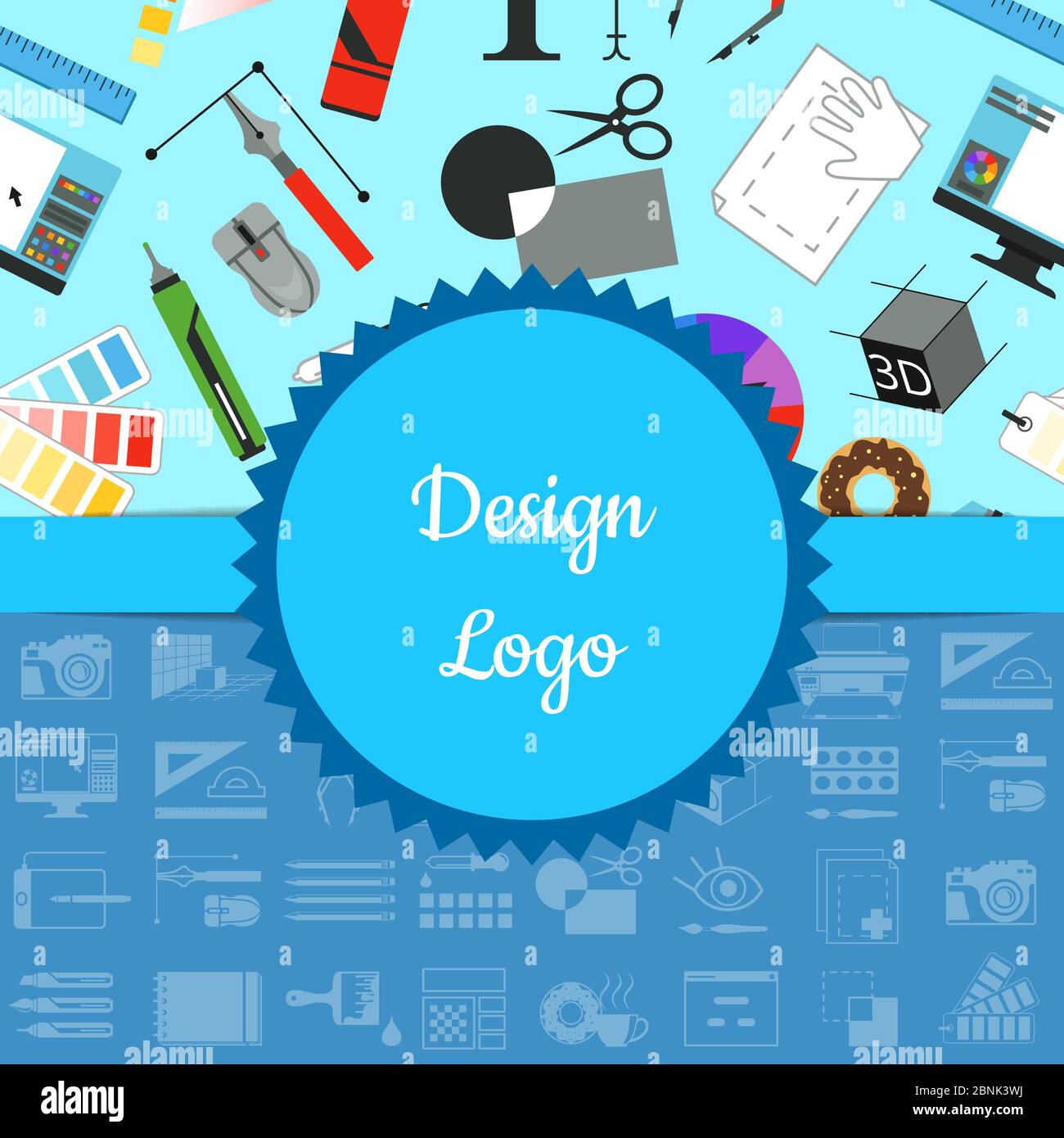 Vector digital art design illustration with monochrome and colored ...