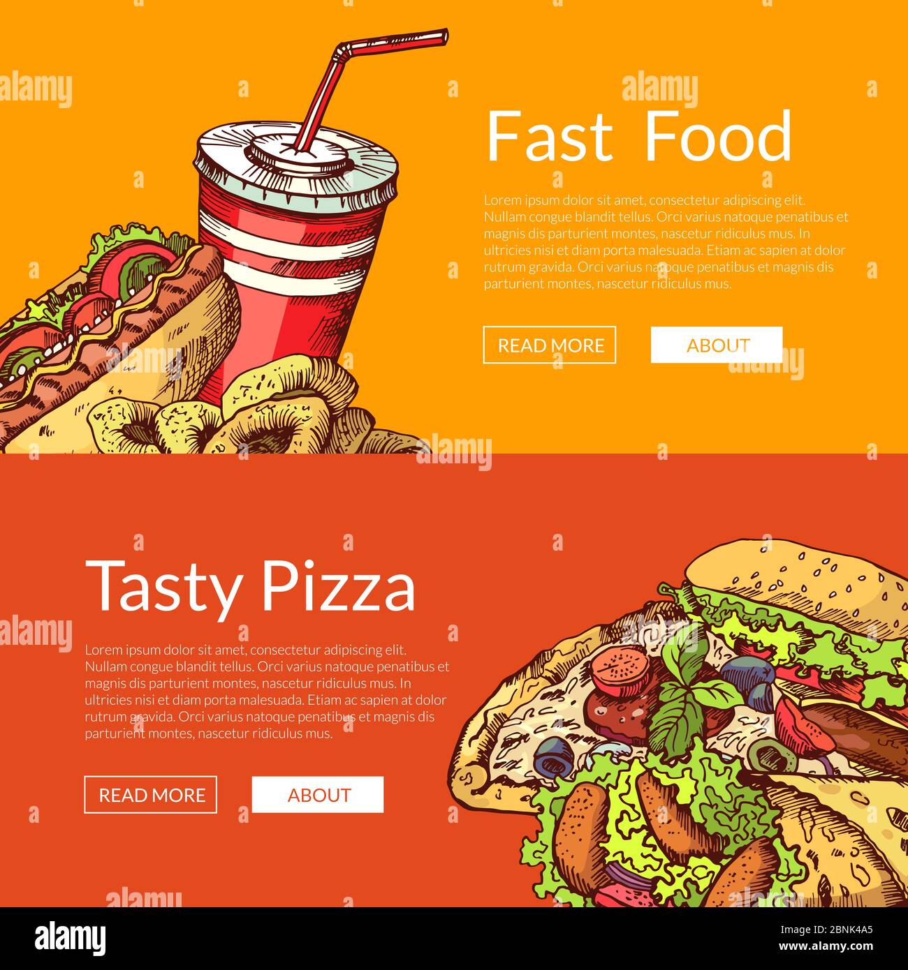 Vector horizontal banners with hand drawn fast food Stock Vector Image ...