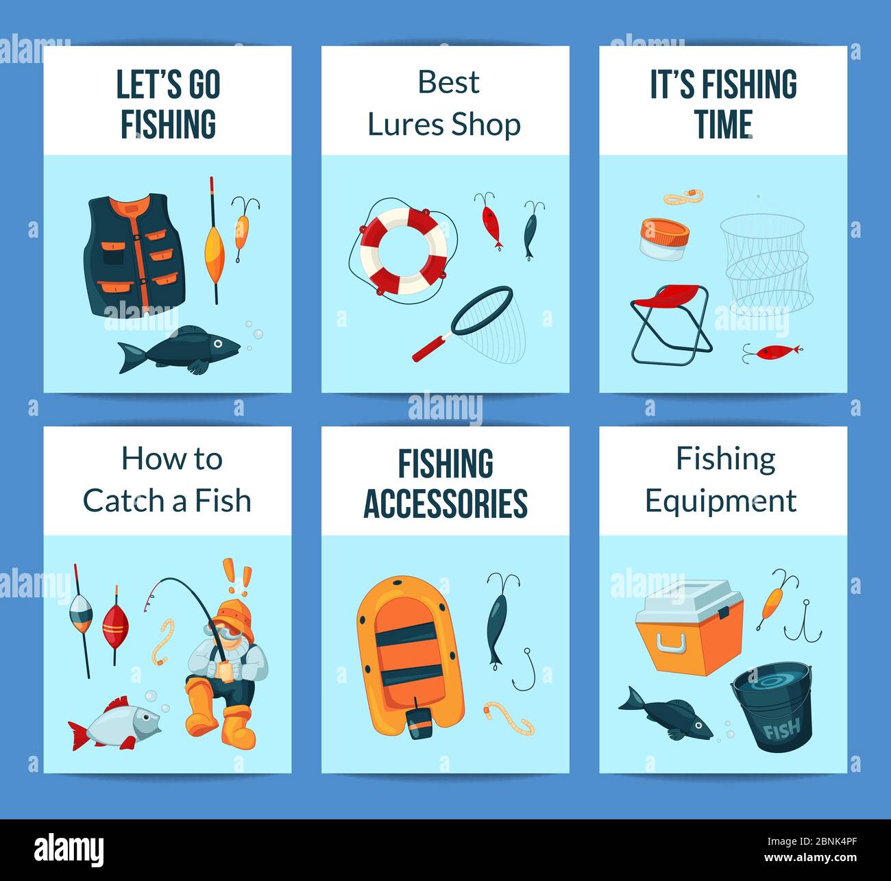 Vector card or flyer set with cartoon fishing equipment Stock Vector ...