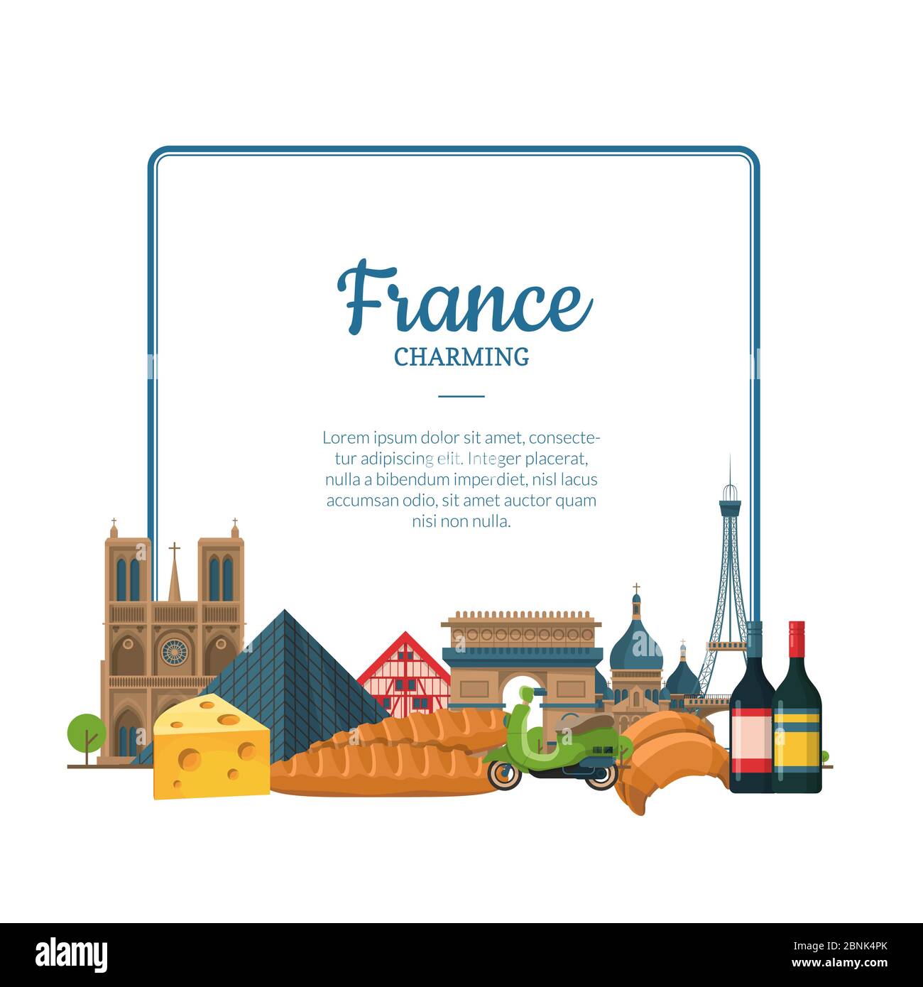Vector cartoon France sights and objects. Paris text frame Stock Vector ...