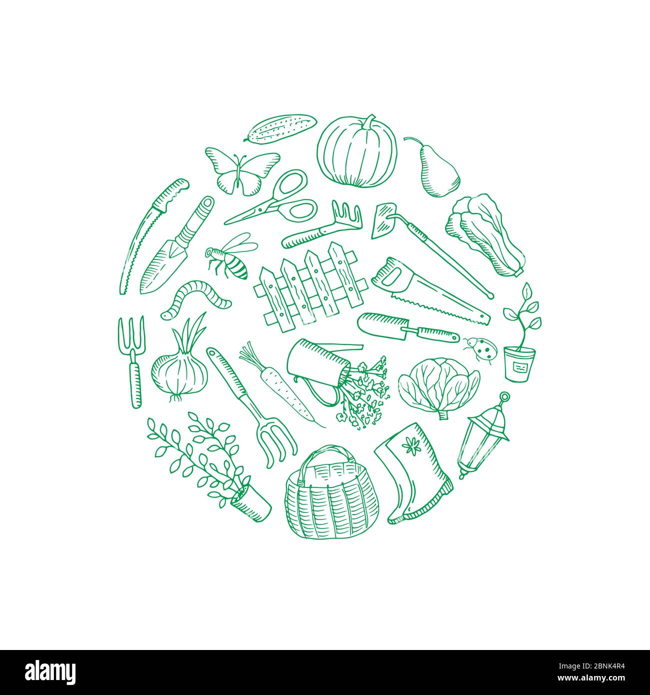 Vector gardening doodle icons label illustration on white Stock Vector ...
