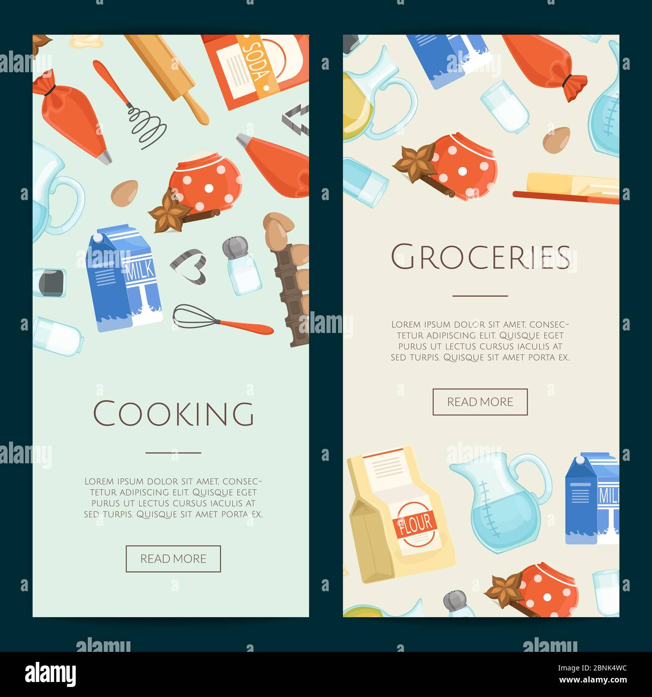 Vector cooking ingridients or groceries vertical banner templates Stock ...