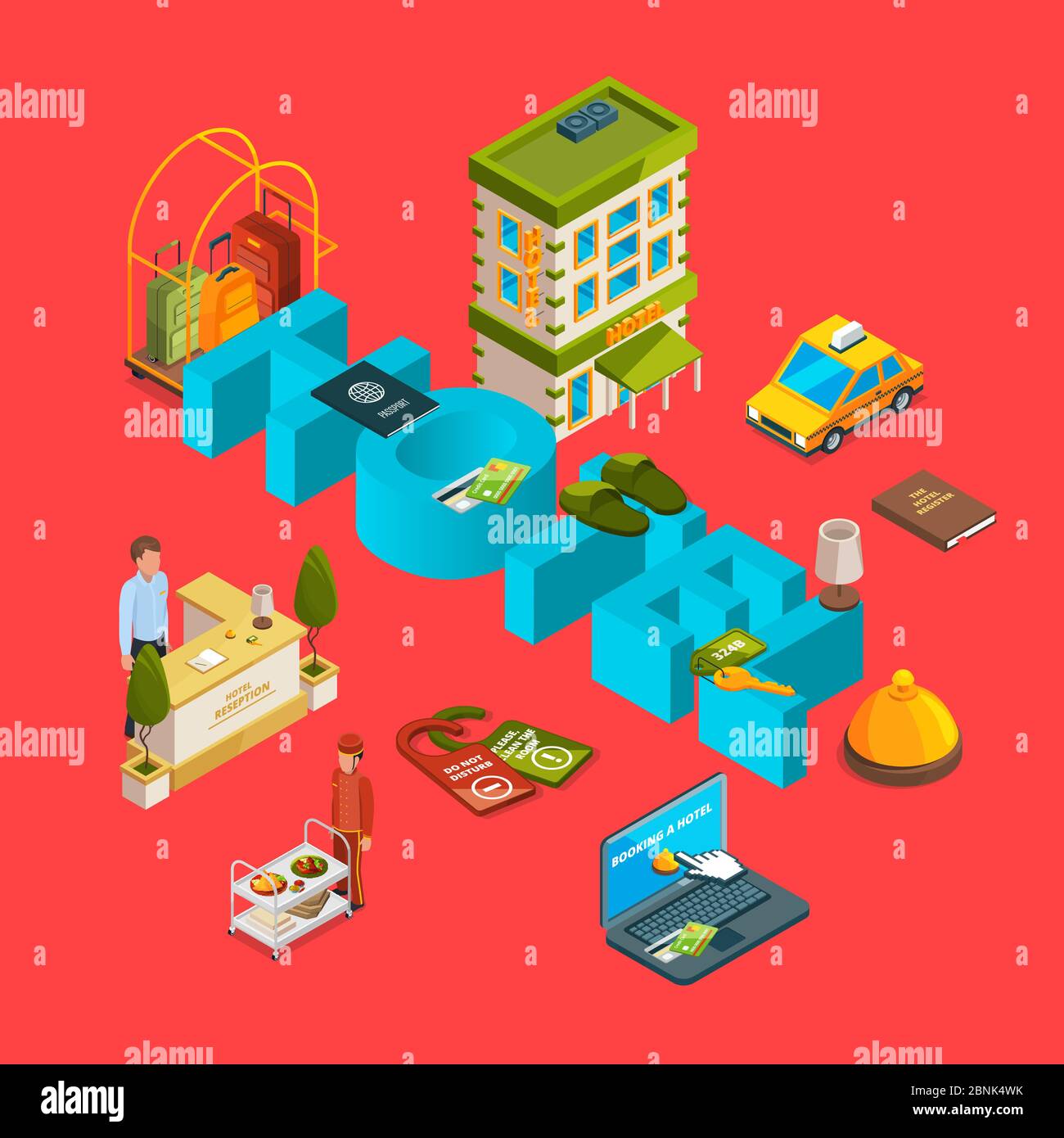 Vector isometric hotel icons infographic concept illustration Stock ...
