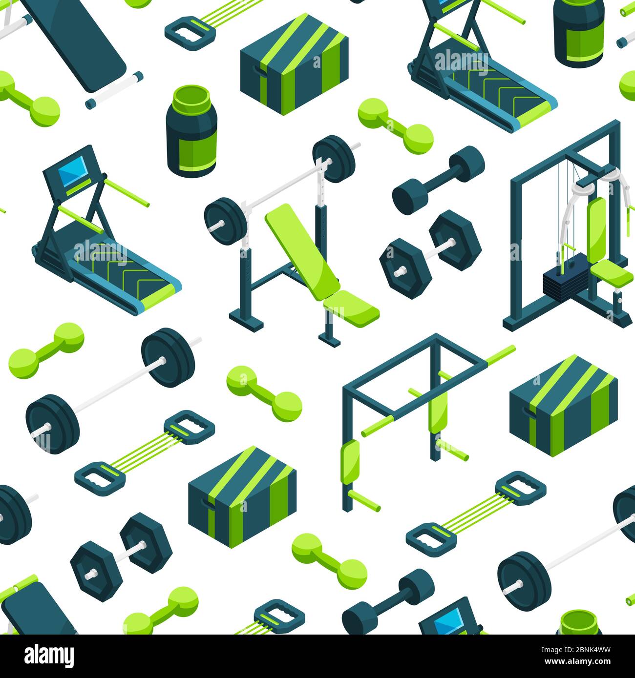 Vector isometric gym objects background or pattern illustration Stock ...