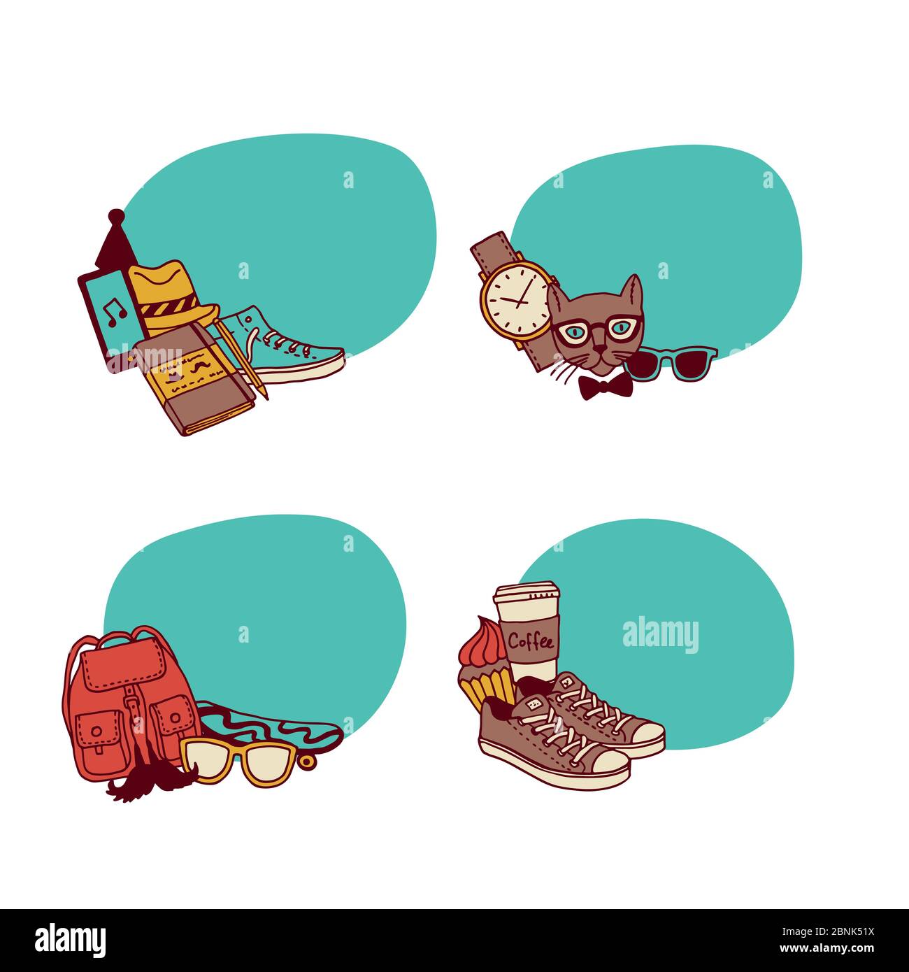 Vector hipster doodle icons stickers set illustration Stock Vector ...