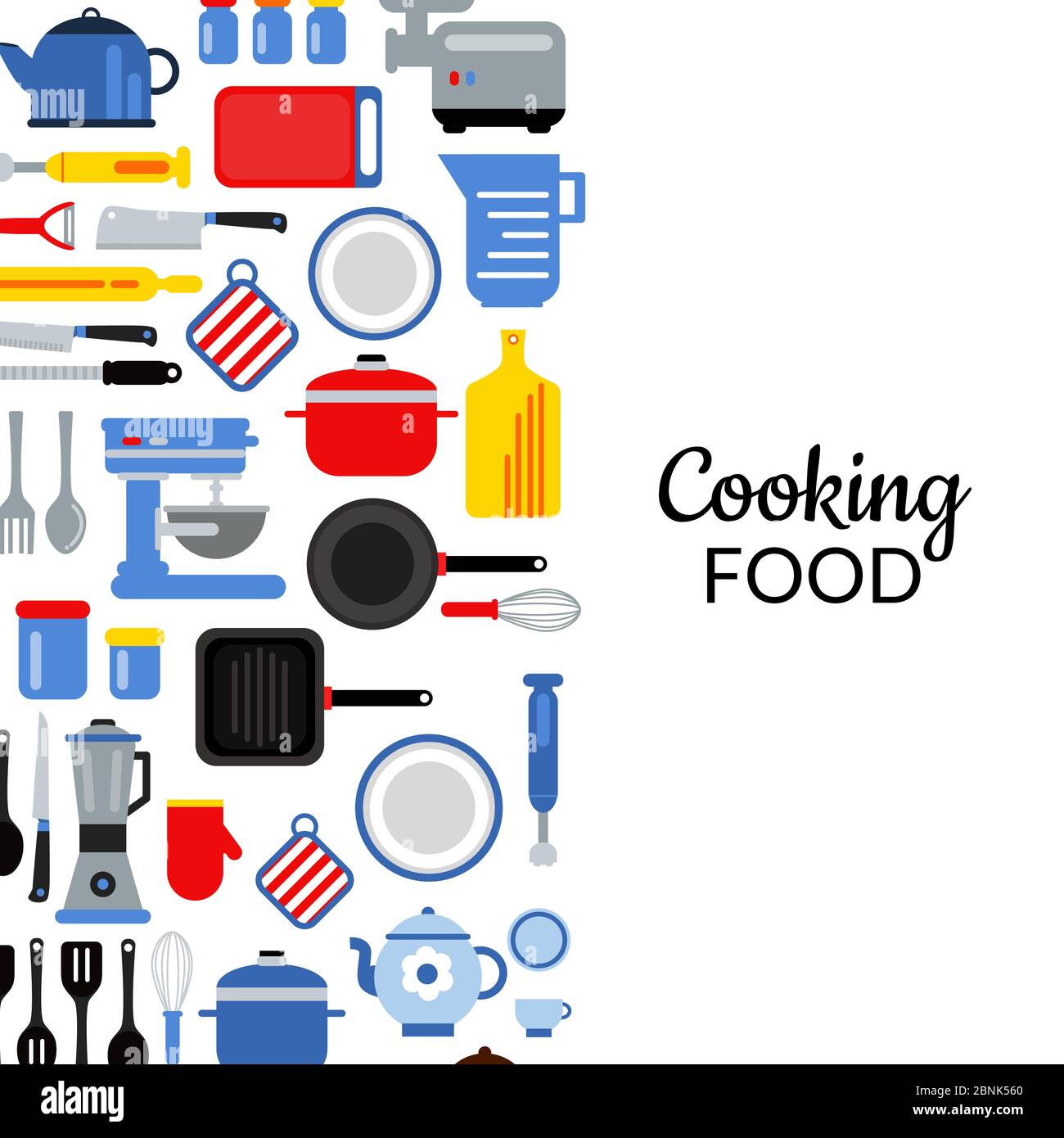 Vector flat style kitchen utensils background illustration with Stock ...