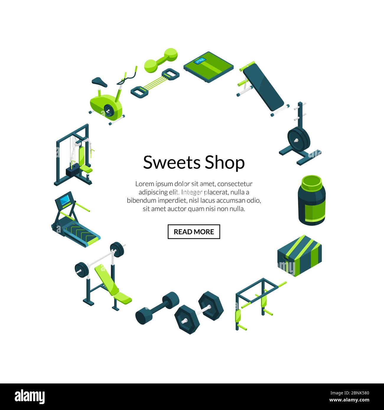Vector isometric gym. Sport and fitness items Stock Vector Image & Art ...