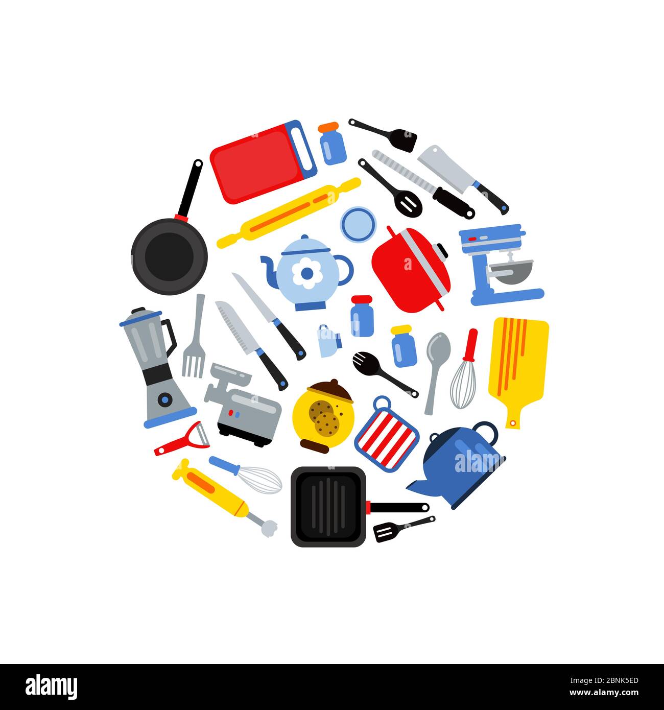 Vector flat style kitchen utensils gathered in circle illustration ...