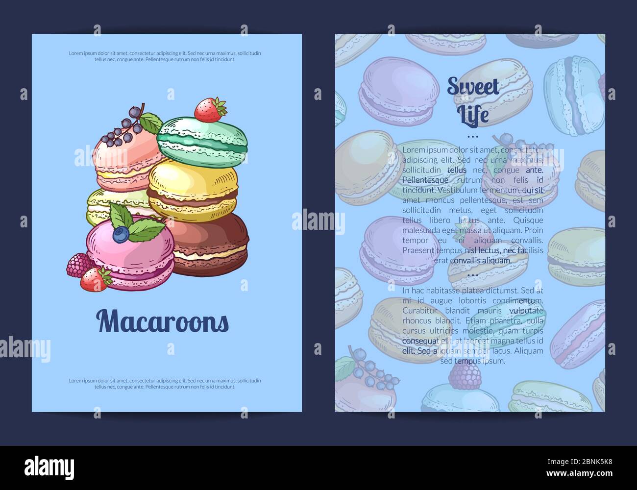 Vector card or brochure template for sweet or pastry shop with colored ...