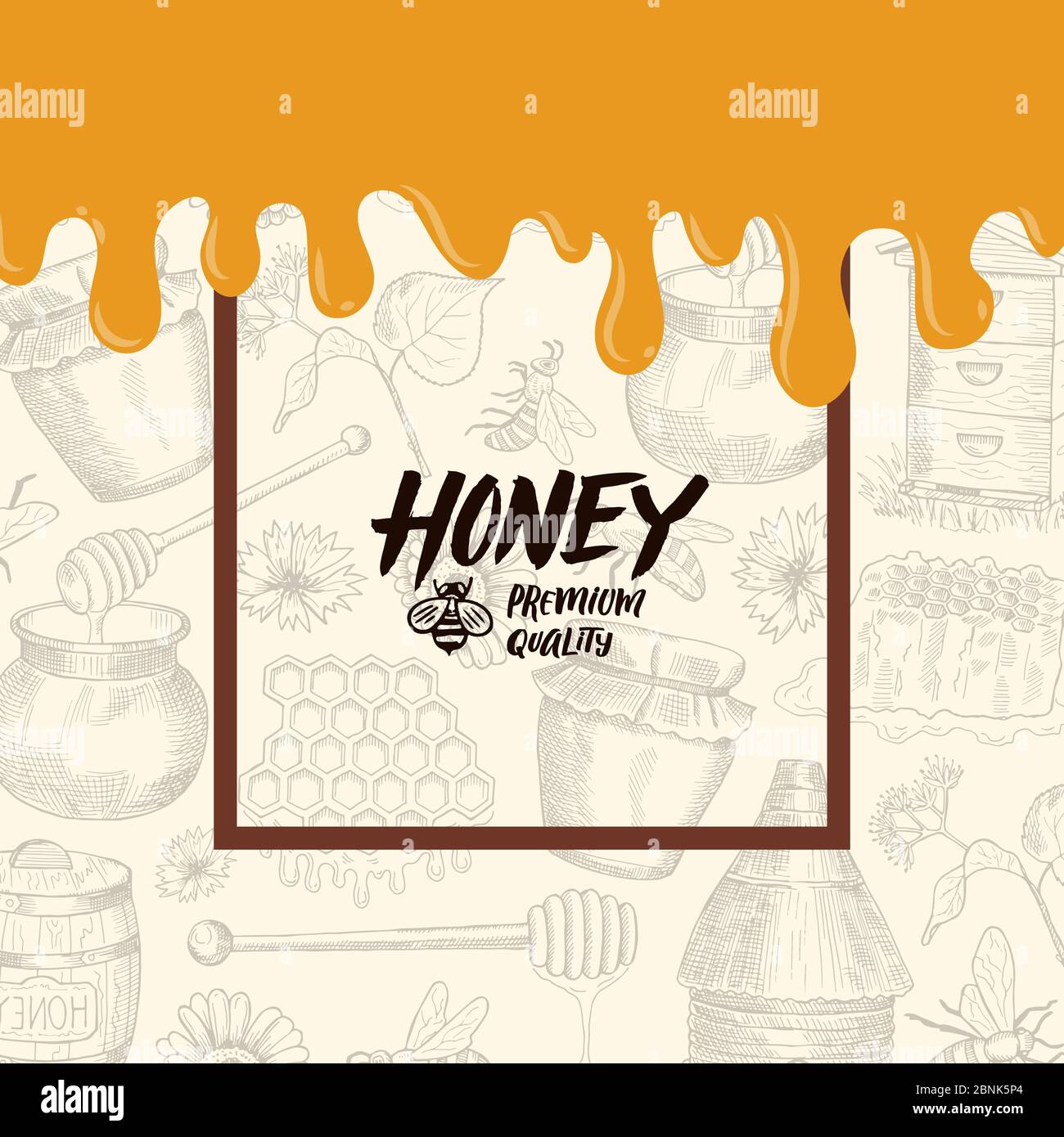 Vector background with sketched honey elements Stock Vector Image & Art ...