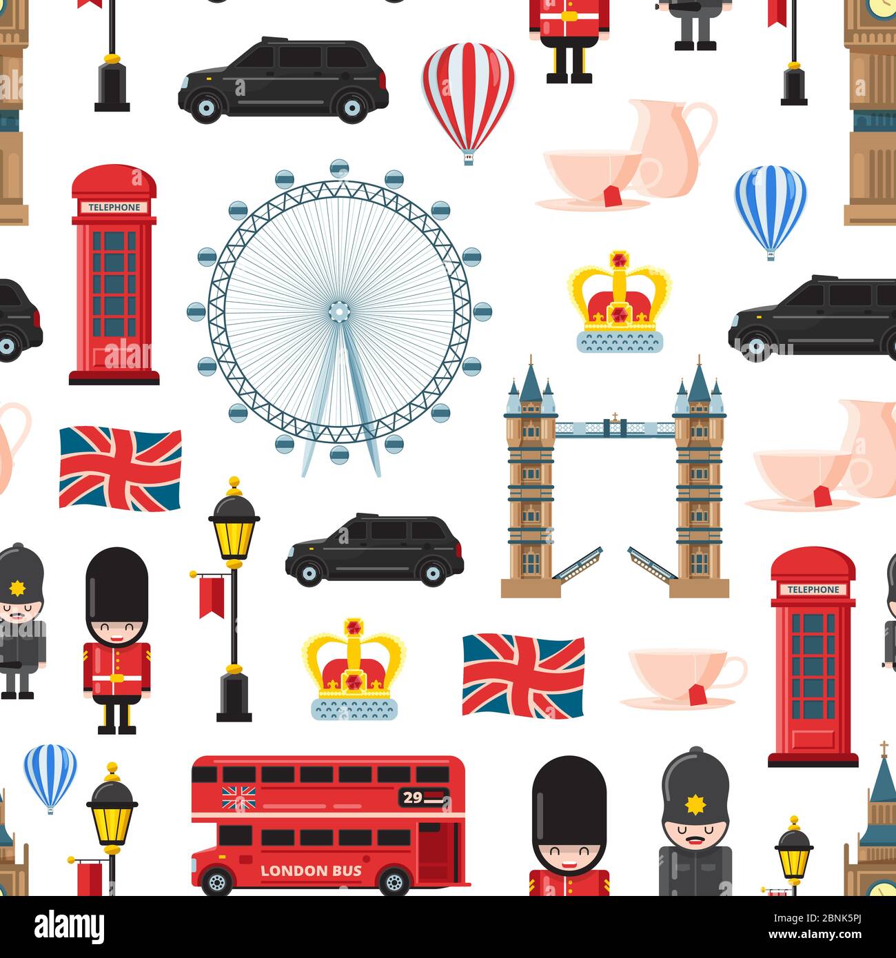 Vector cartoon London sights and objects background or pattern ...