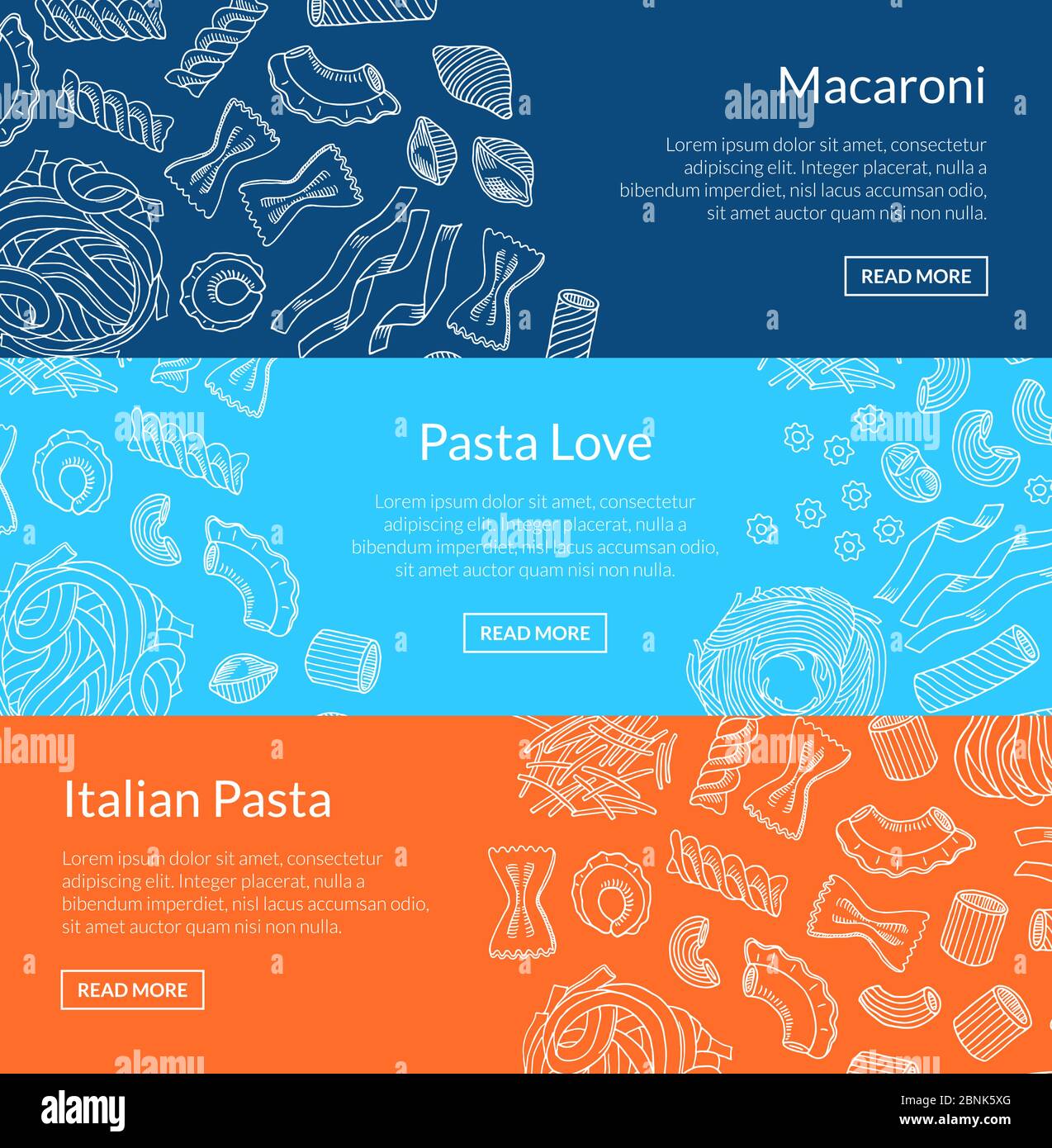 Vector contoured hand drawn pasta horizontal banner templates Stock ...