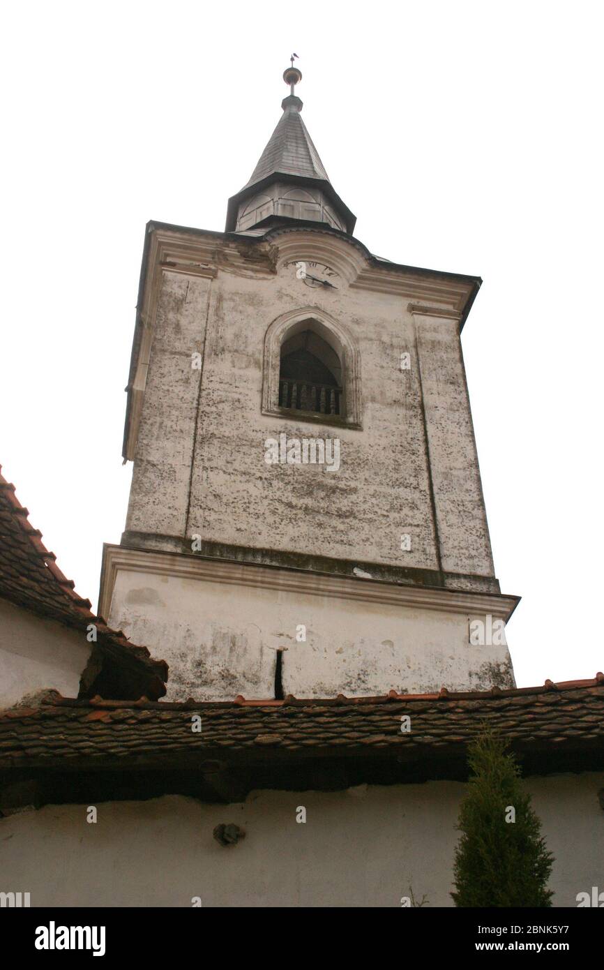 Harghita County, Romania. The clock tower of the fortified Darjiu ...