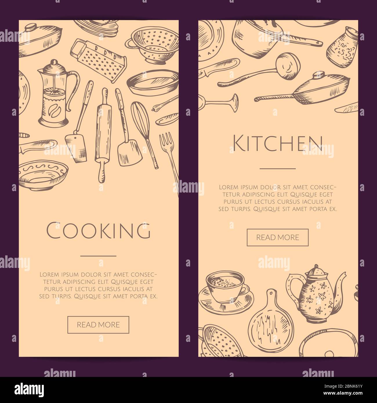 Vector banners illustration with hand drawn kitchen utensils Stock ...