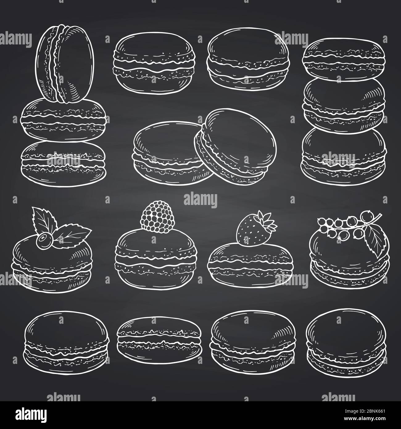 Vector set of hand drawn macaroons on chalkboard illustration Stock ...