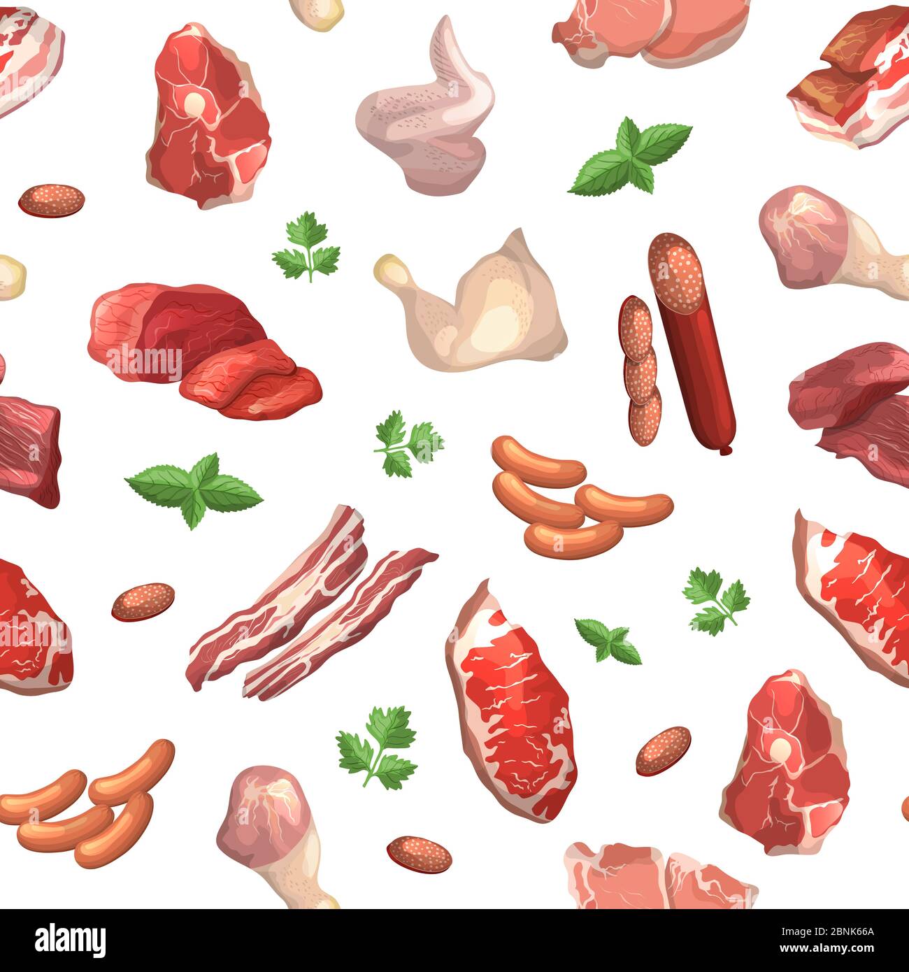 Vector cartoon meat elements pattern or background illustration Stock ...