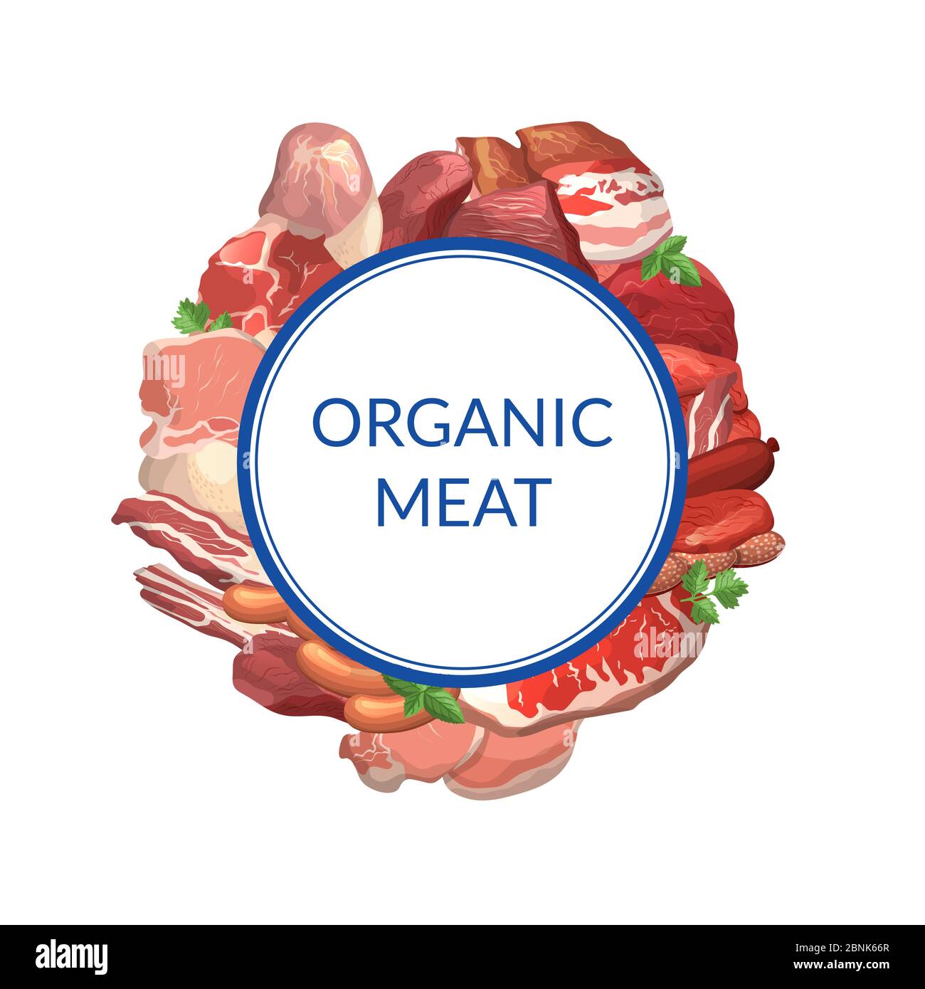 Vector cartoon meat elements under circle with place for text ...