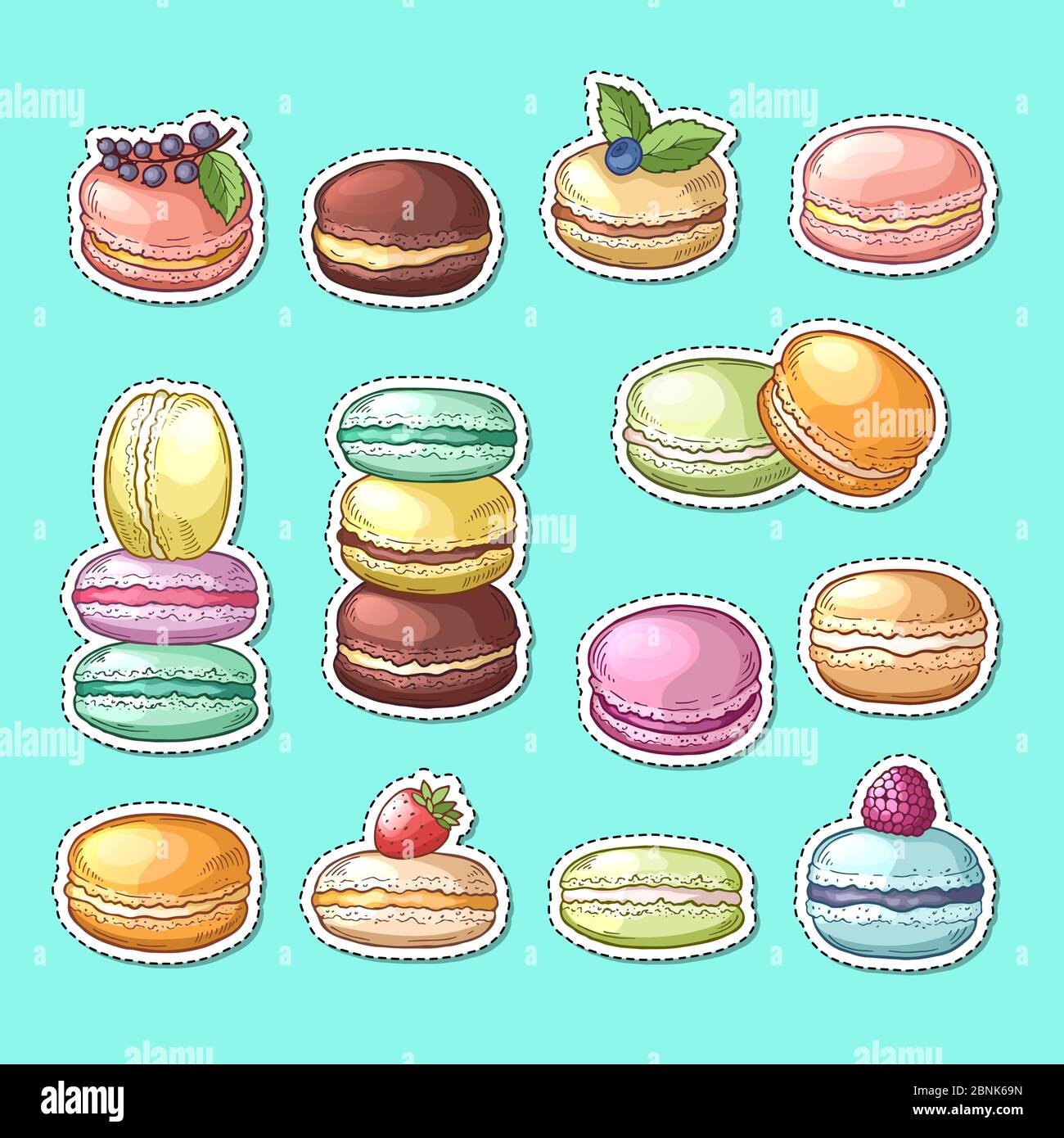 Vector stickers set with colored hand drawn macaroons Stock Vector ...