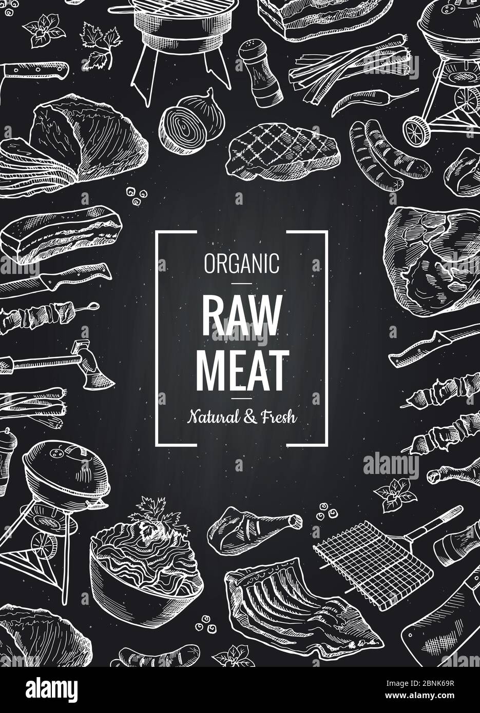 Vector hand drawn monochrome meat elements Stock Vector Image & Art - Alamy