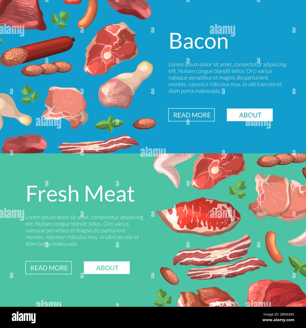Vector cartoon meat elements horizontalweb banners illustration Stock ...