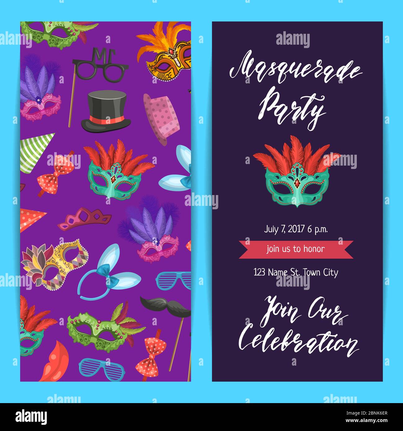 Vector party invitation template with masks and party accessories Stock Vector Image & Art - Alamy