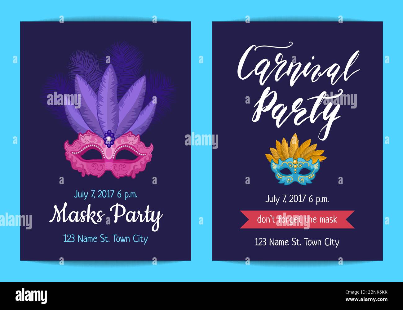Vector party invitation template with masks and party accessories Stock ...