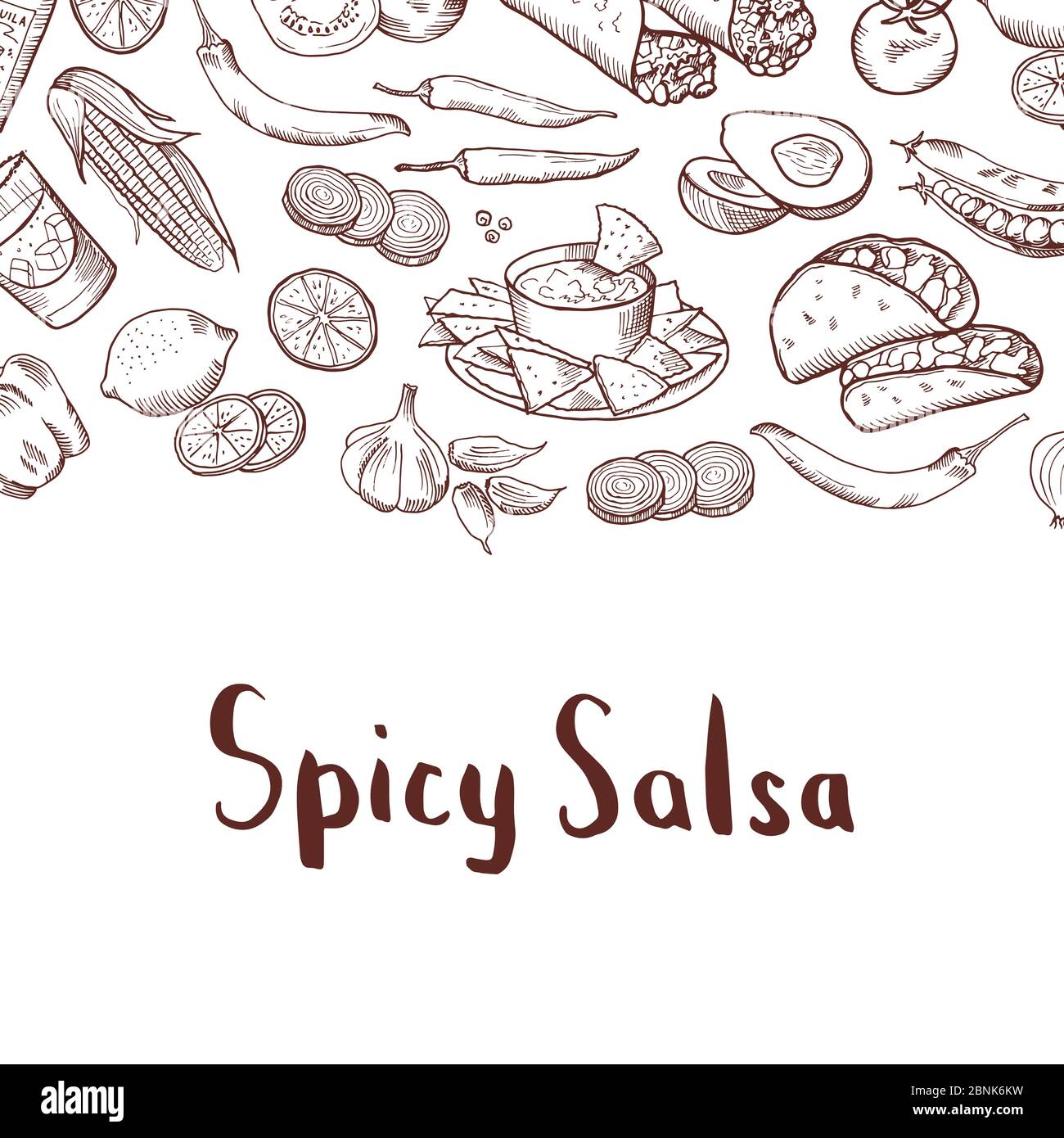 Vector sketched mexican food elements background Stock Vector Image ...