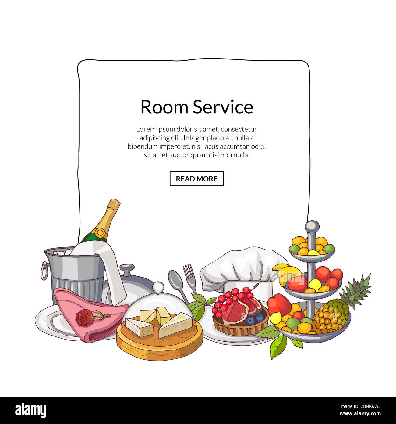 Vector hand drawn restaurant or room service elements gathered under ...