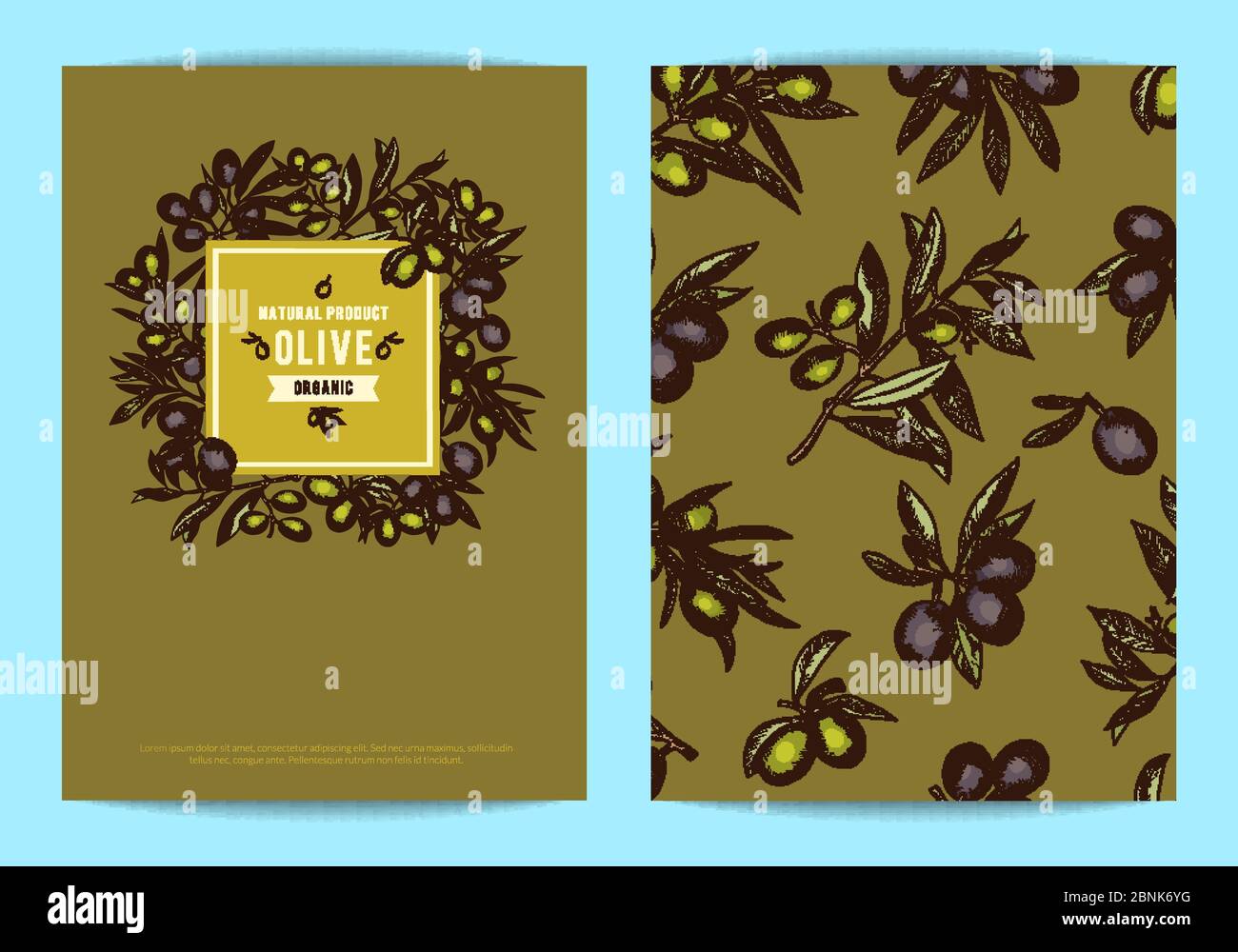 Vector card or flyer template with hand drawn olive branches Stock ...