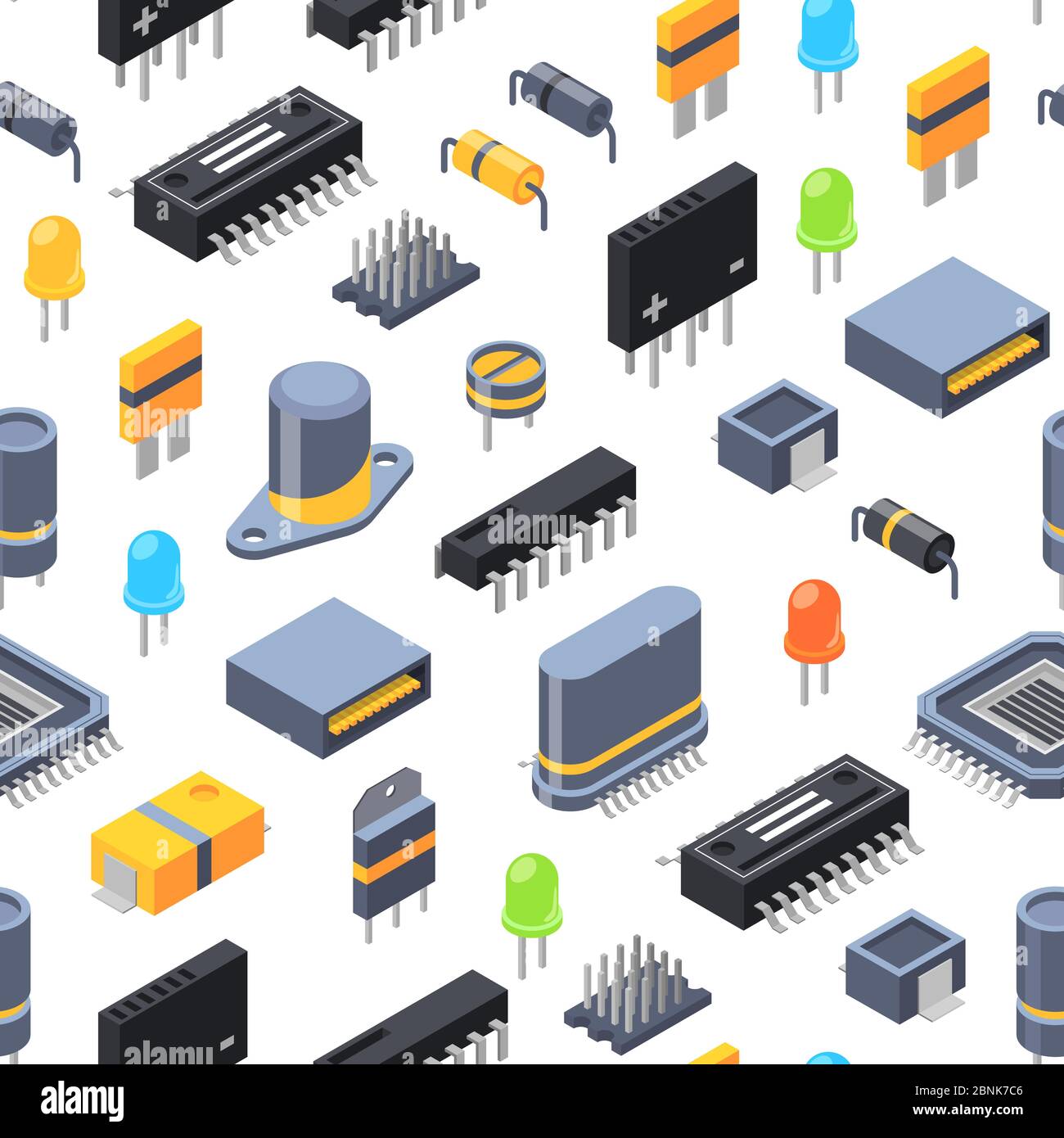Vector isometric microchips and electronic parts icons pattern or ...