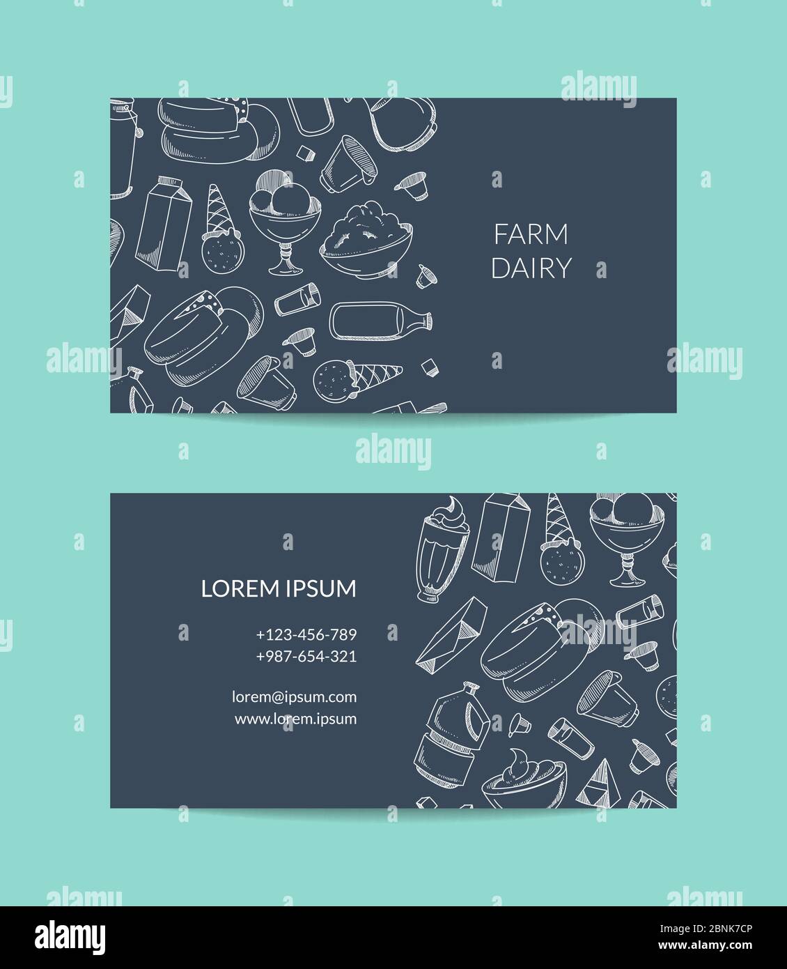 Vector business card template for dairy shop or organic farm with dairy ...