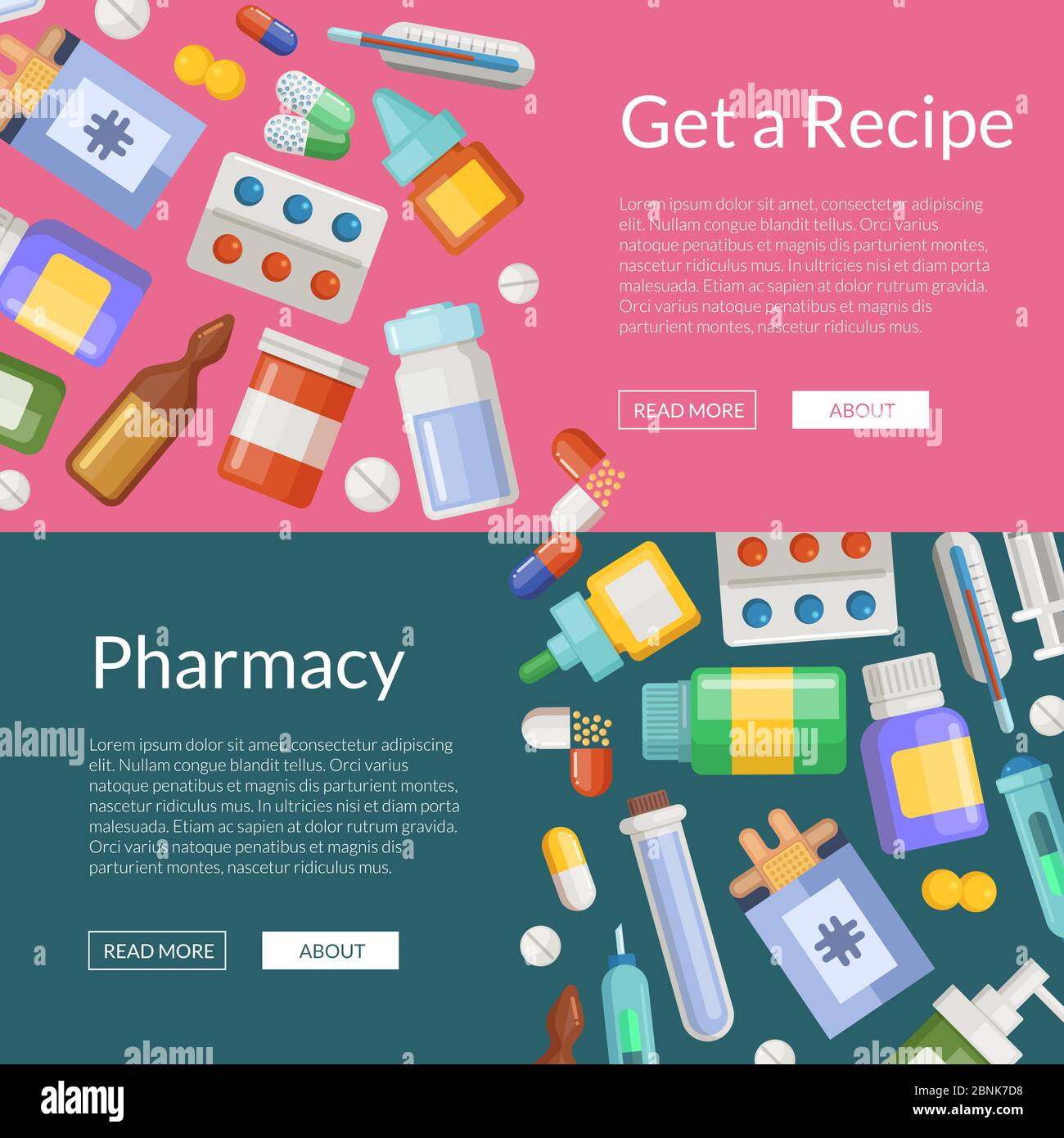 Vector cartoon pharmacy or medicines horizontal banner templates Stock ...