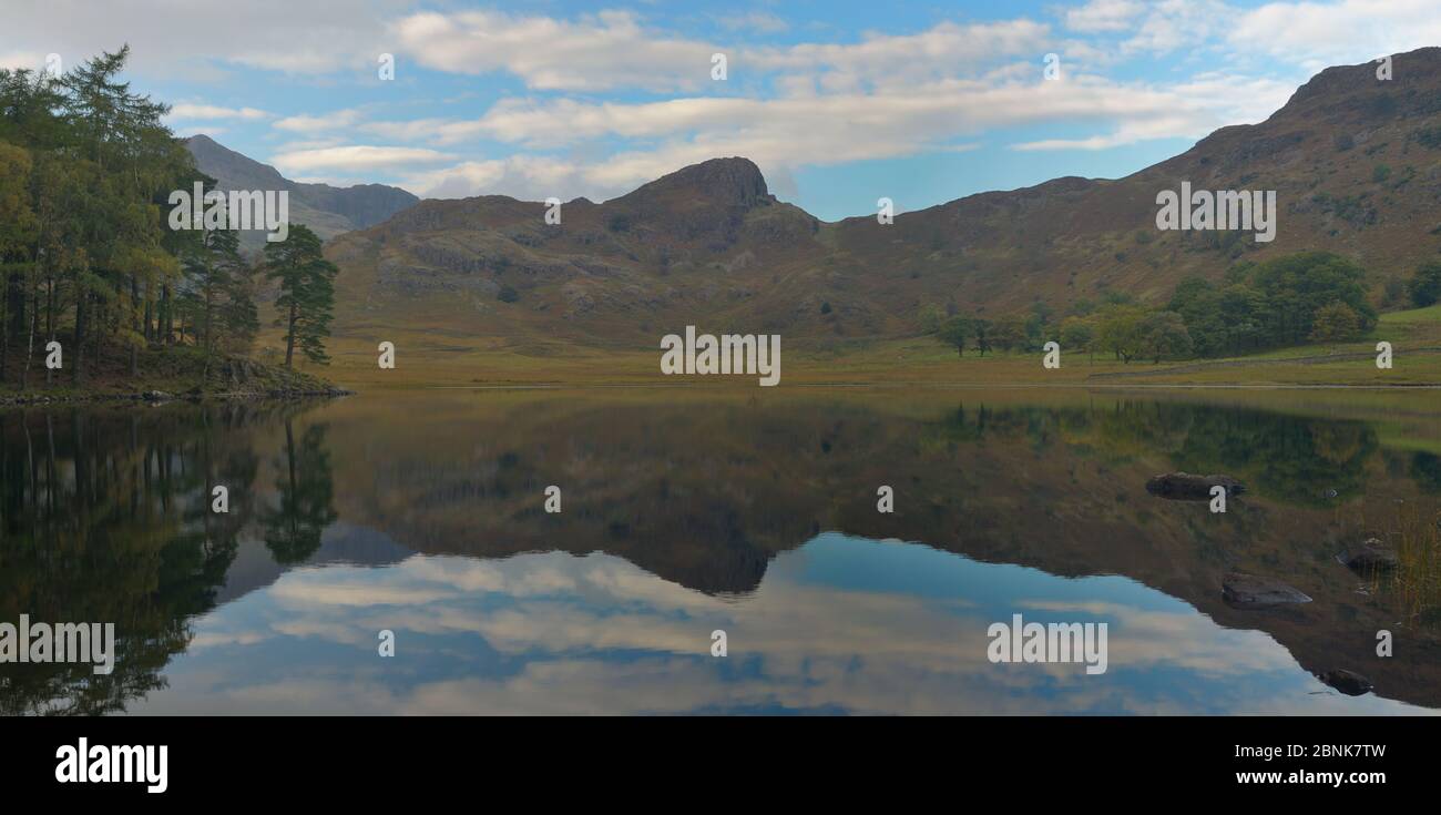 Panoramic view of Blea Tarn, Lake District, Cumbria, England, UK ...