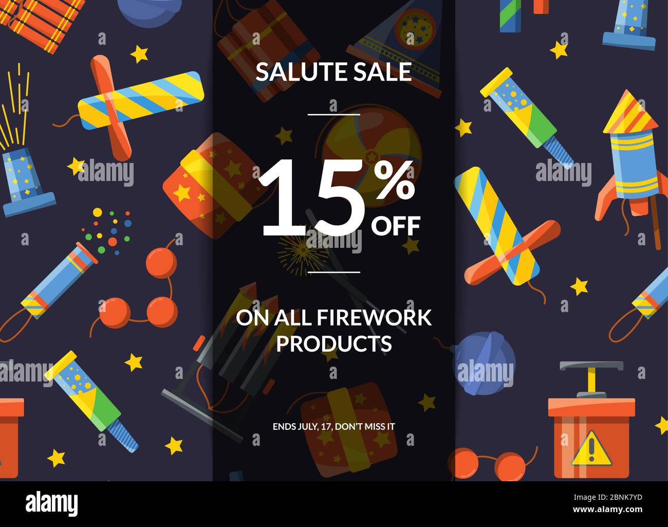 Vector cartoon pyrotechnics sale background illustration Stock Vector ...