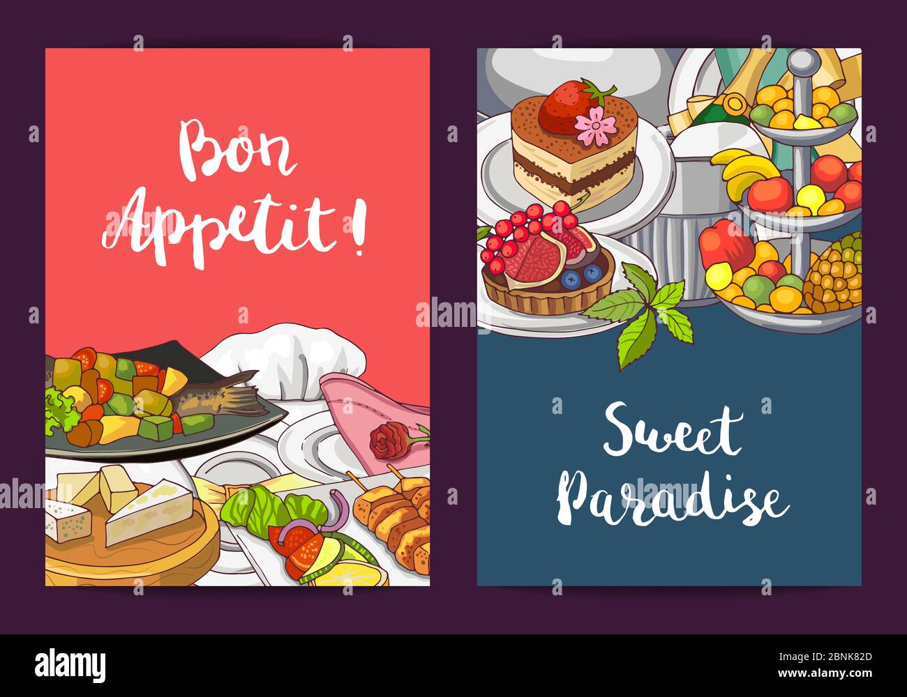 Vector card or flyer templates with hand drawn restaurant Stock Vector ...