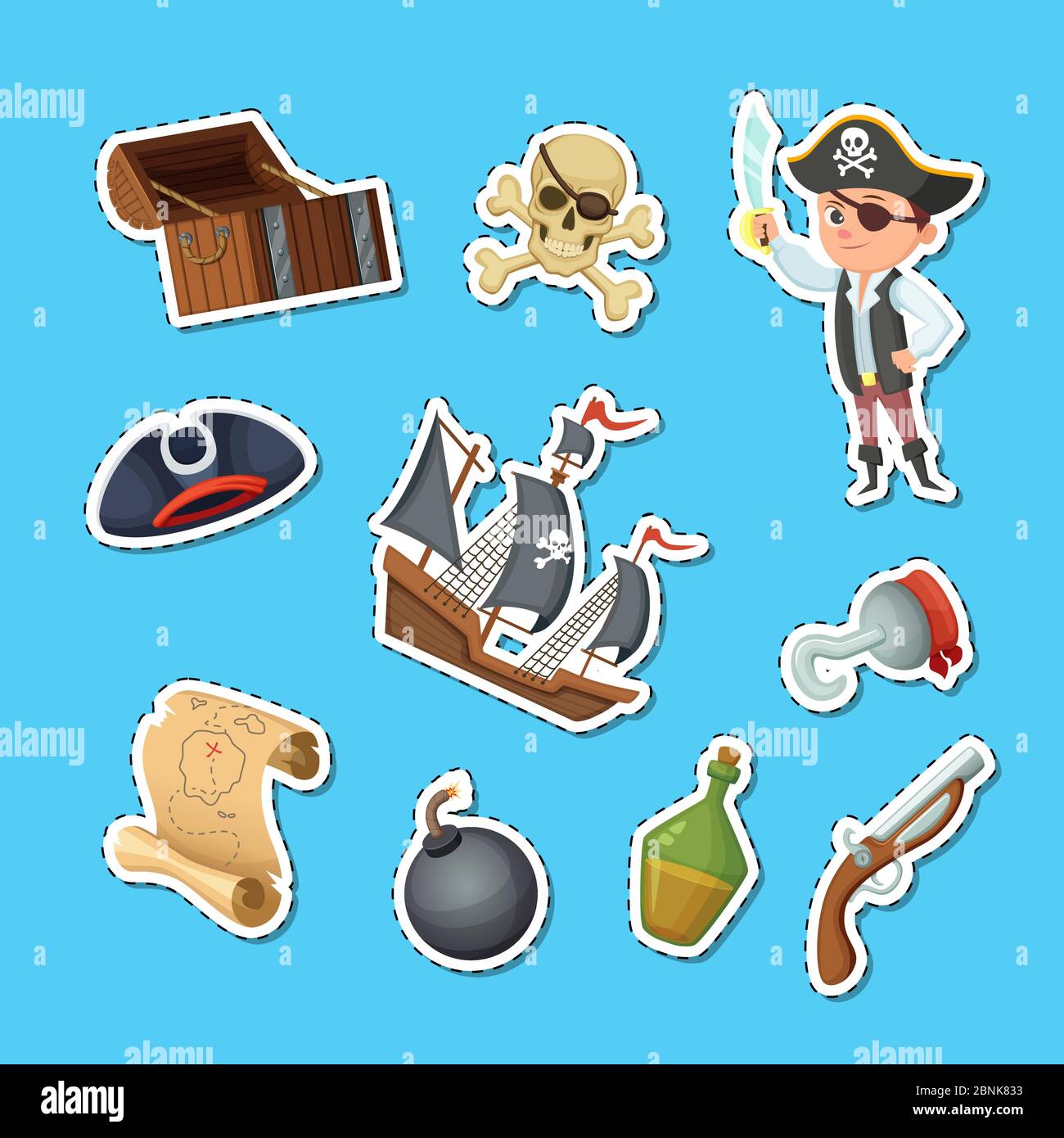 Vector cartoon sea pirates stickers set illustration Stock Vector Image ...