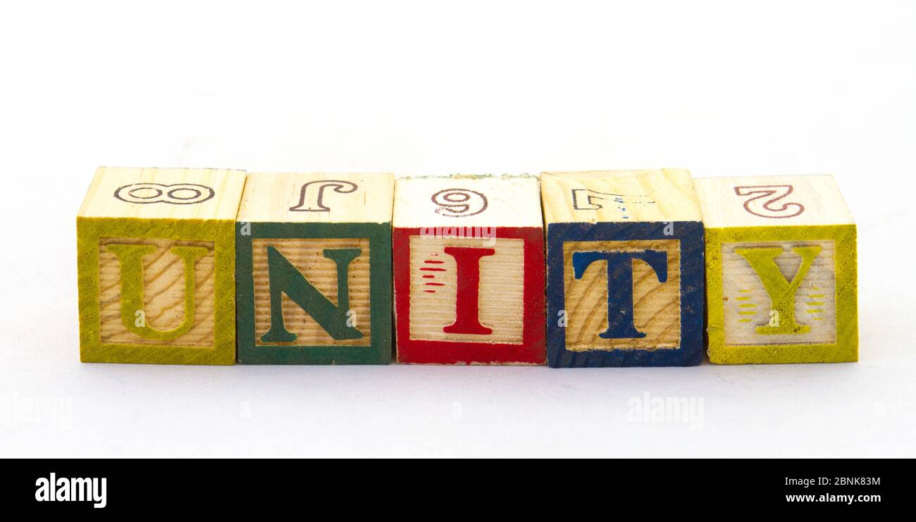 The term unity visually displayed on a clear background in coloured ...