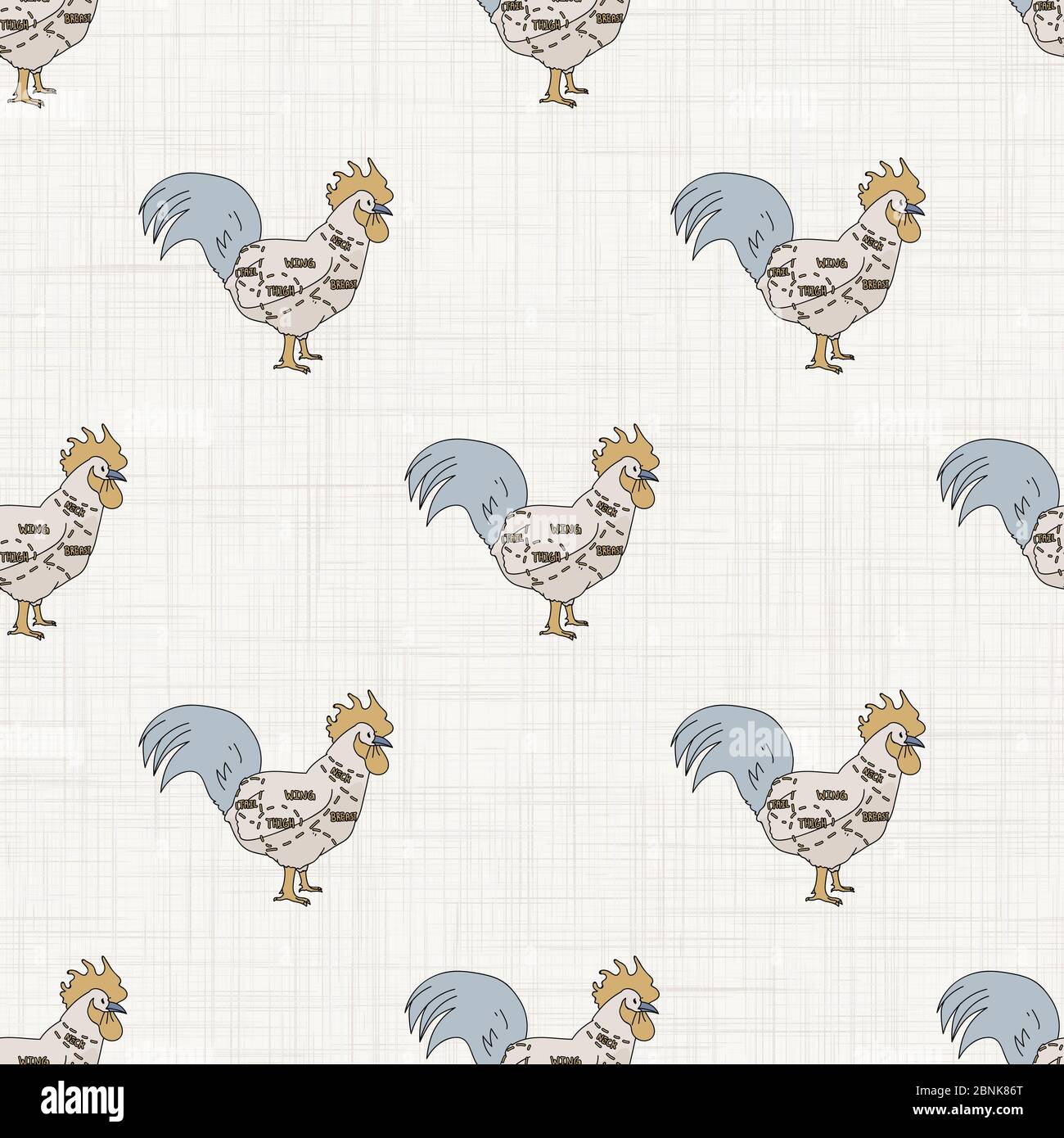 Seamless french farmhouse cockerel cut chart pattern. Provence linen ...