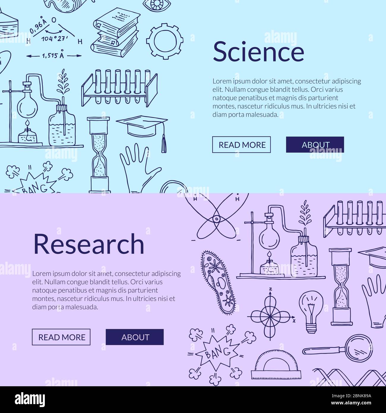 Vector web banner templates with hand drawn science elements Stock ...