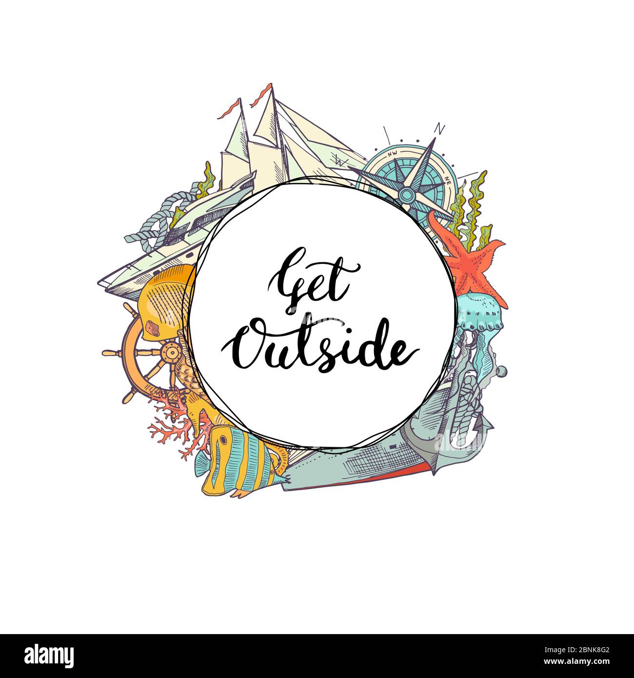 Vector sketched colored sea elements Stock Vector Image & Art - Alamy