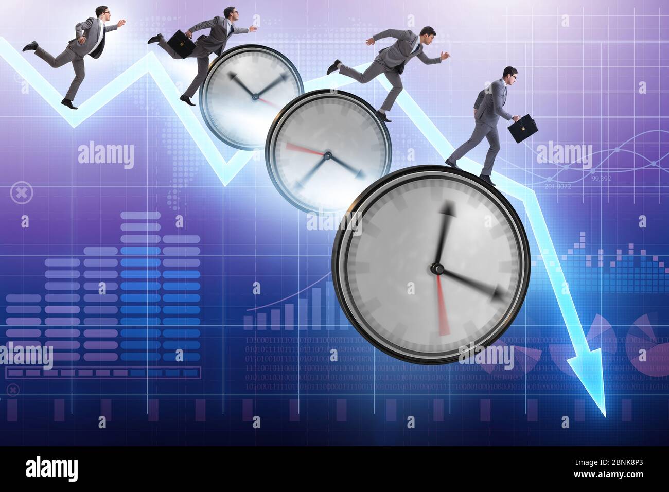 The concept of the recession and decline with time clocks Stock Photo ...