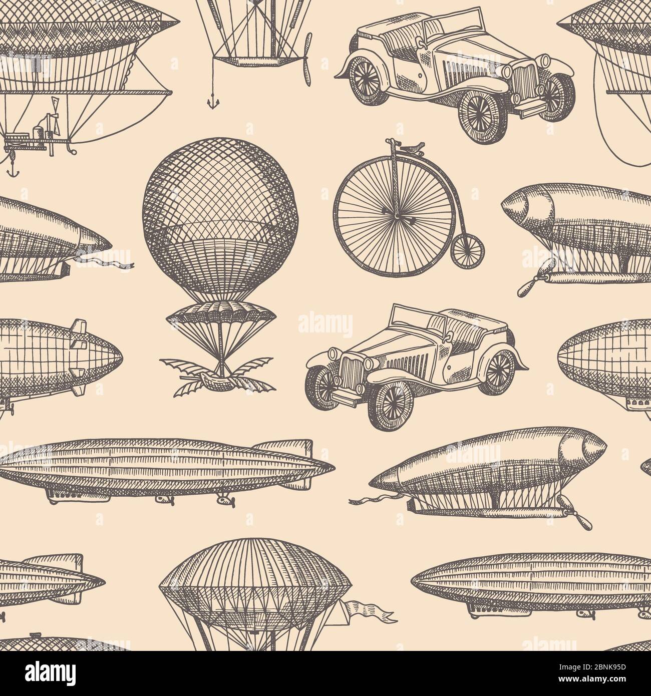 Vector pattern with steampunk hand drawn airships Stock Vector Image ...