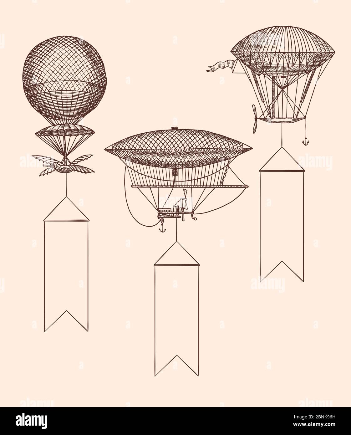 Vector set steampunk hand drawn air balloons Stock Vector Image & Art ...