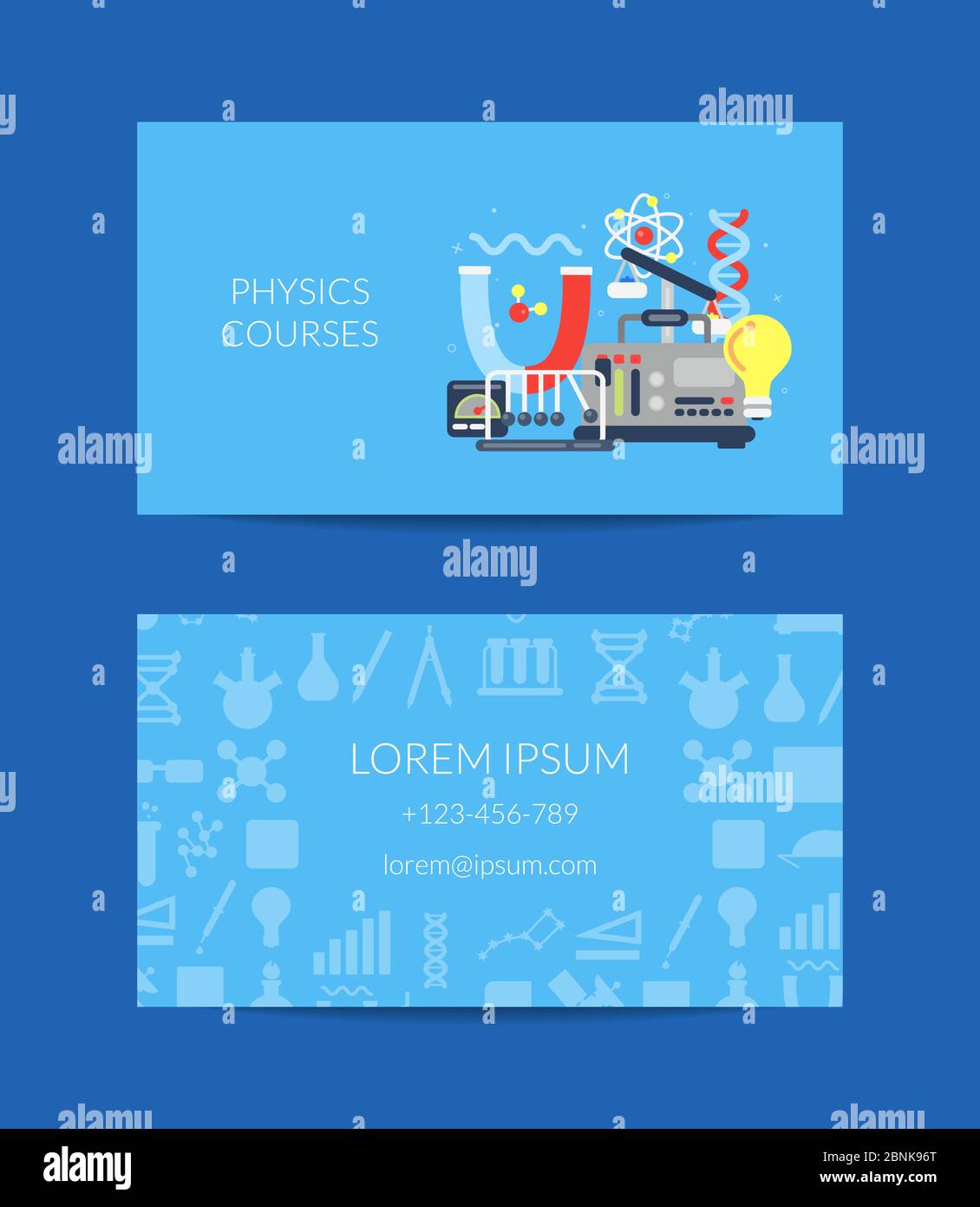 Vector business card for science lab with flat style science icons ...