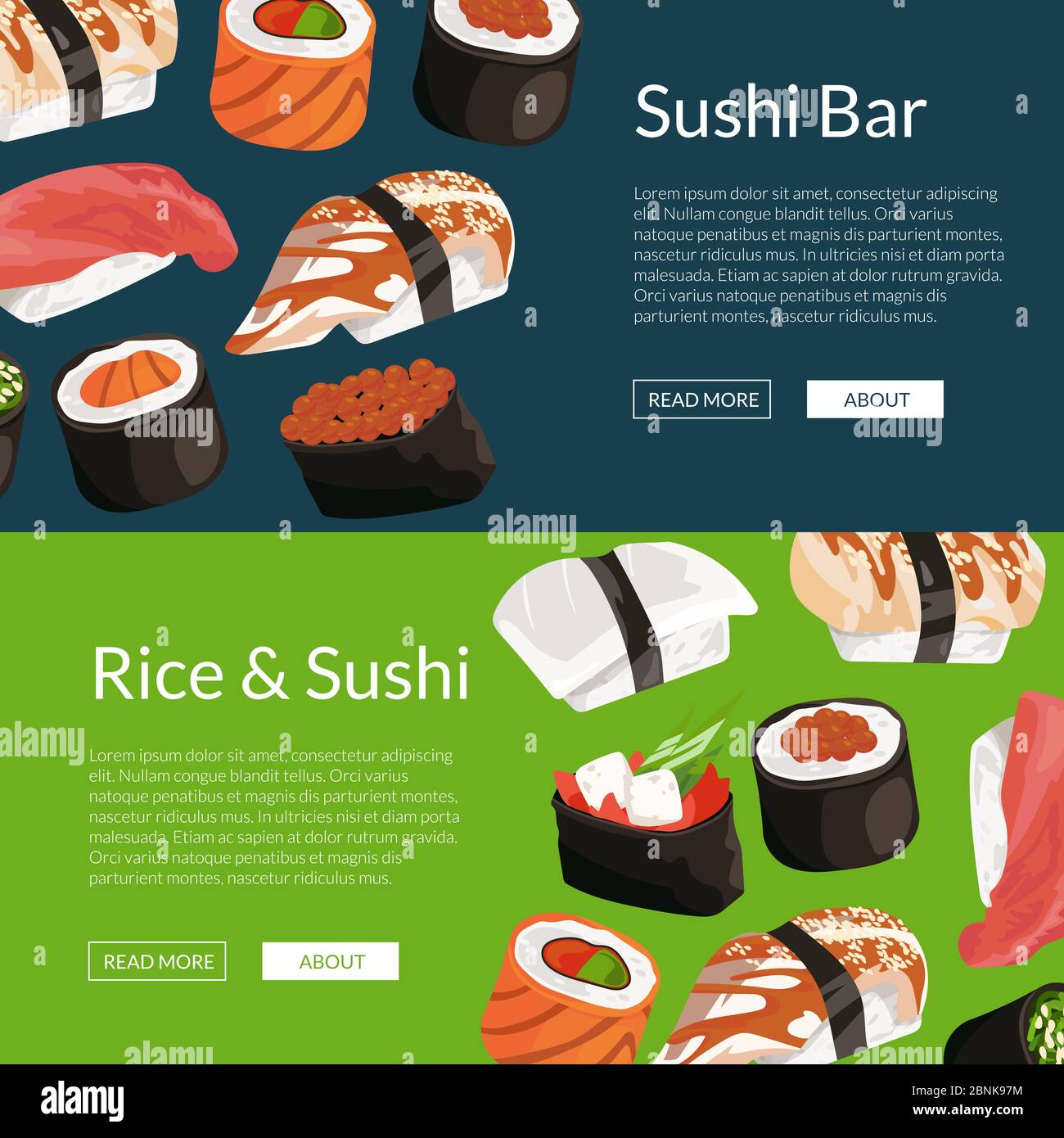 Vector cartoon sushi horizontal banner templates Stock Vector Image ...