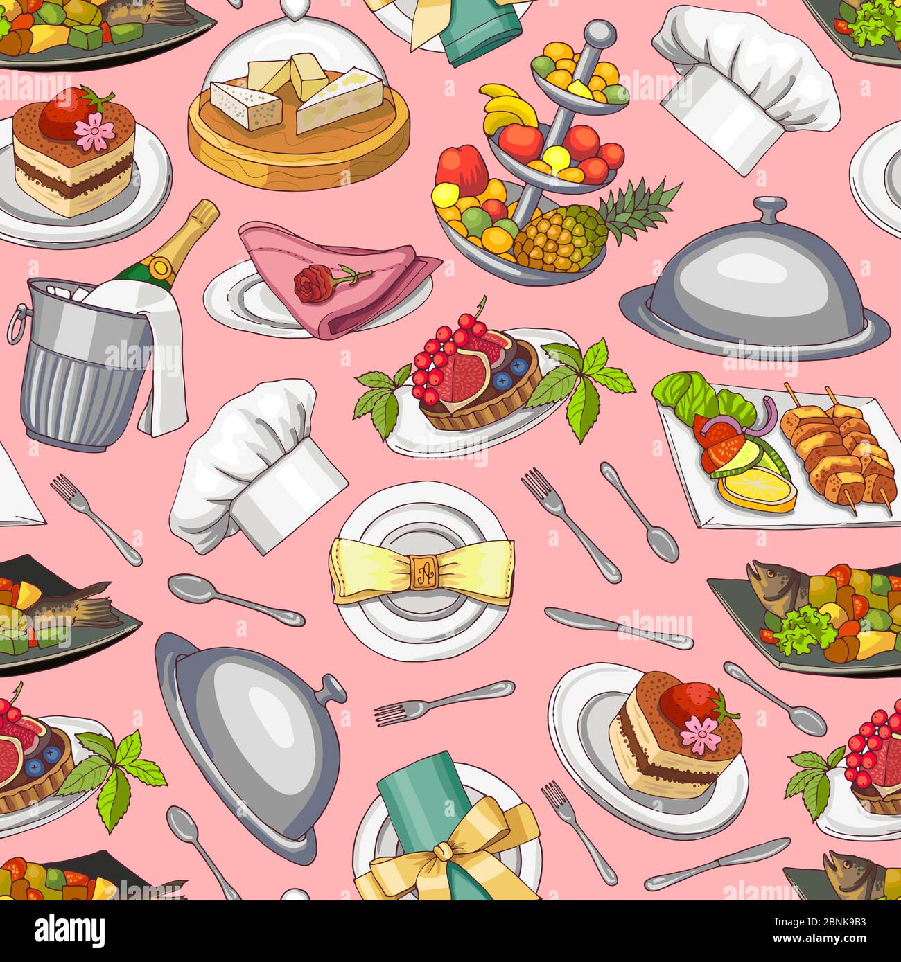 Vector hand drawn restaurant or room service elements pattern or ...