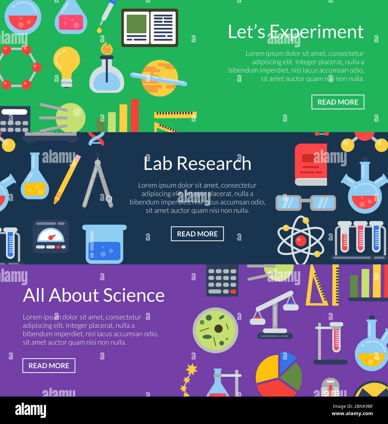 Vector web banner templates with flat style science icons Stock Vector ...