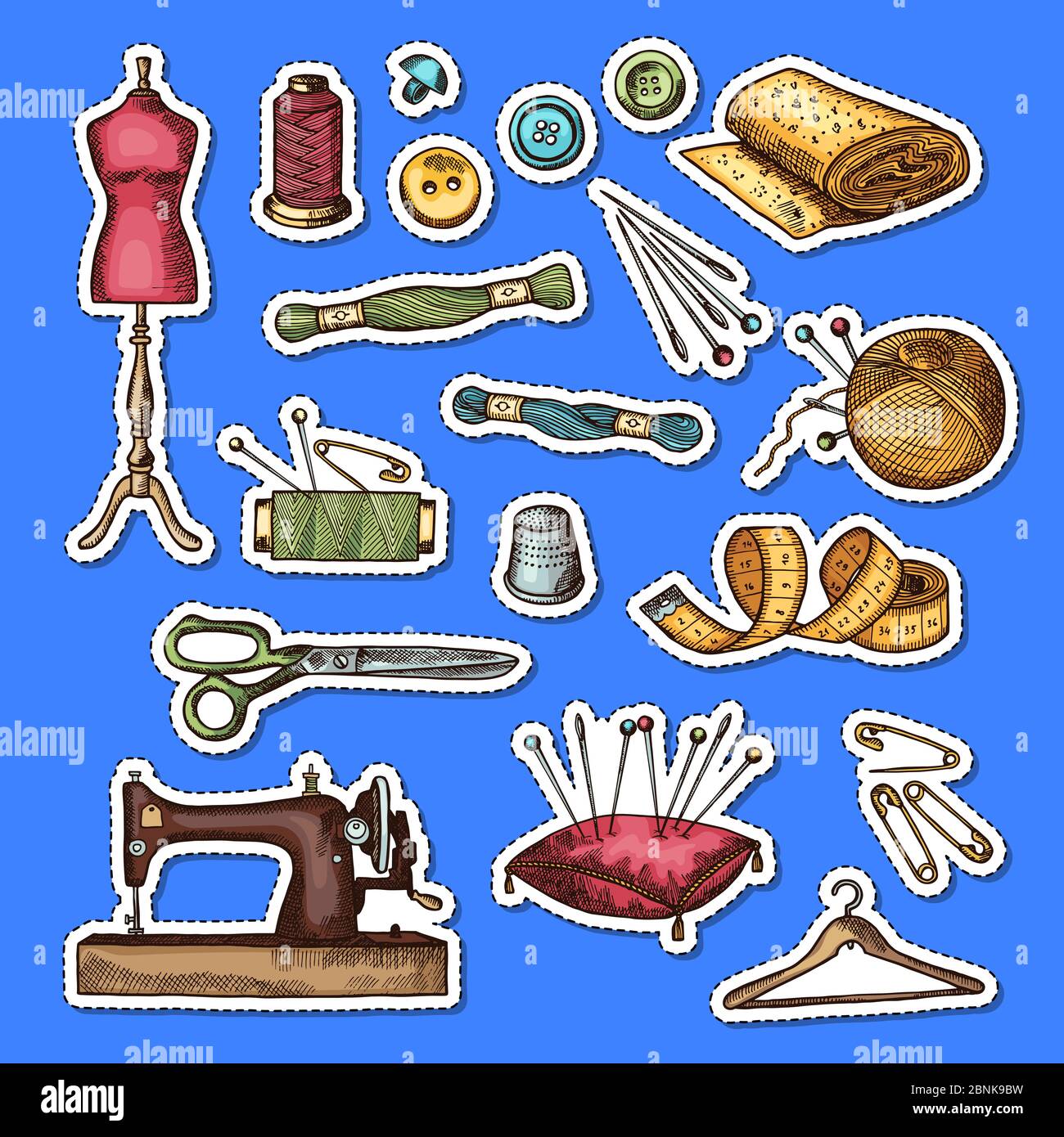Vector set of hand drawn sewing elements stickers Stock Vector Image ...